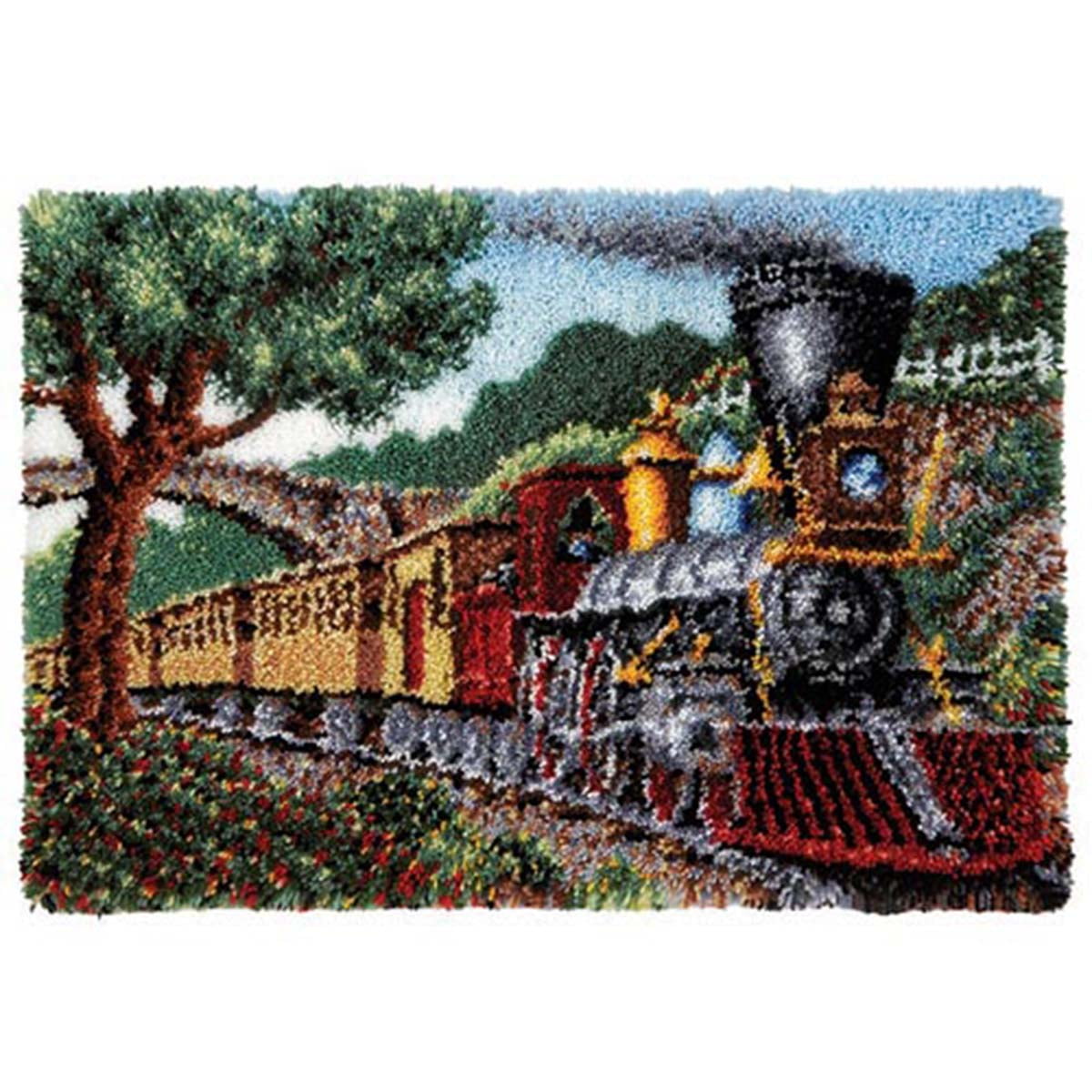 Herrschners Old Tyme Train Latch Hook Kit, 40 x 27 Inch, Steam Engine ...