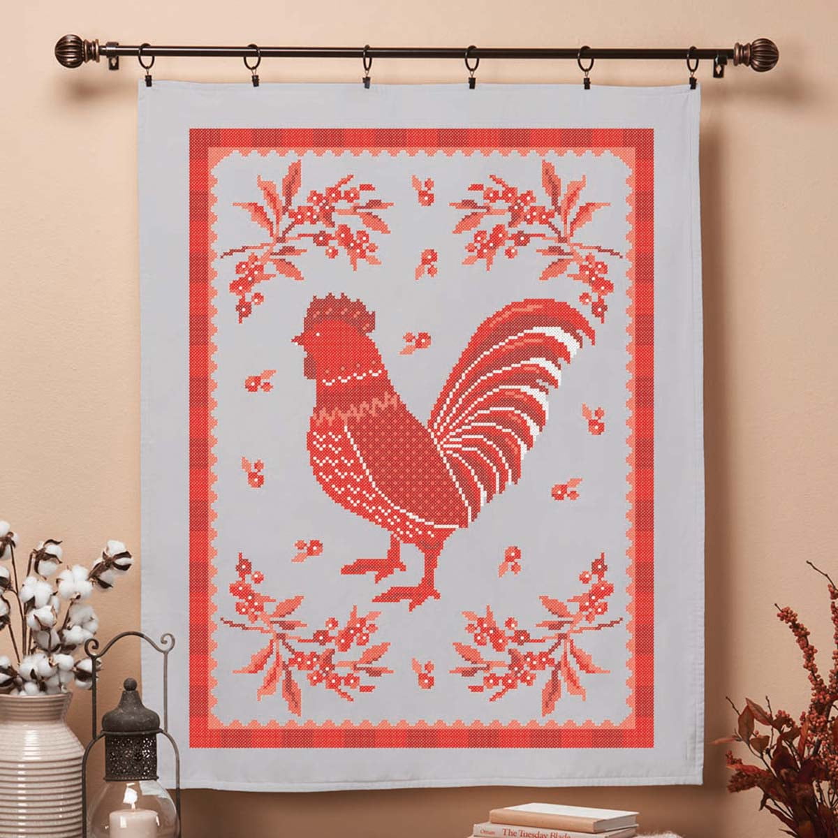 Herrschners® Redwork Rooster Lap Quilt Top Stamped Cross-Stitch Kit - Walmart.com