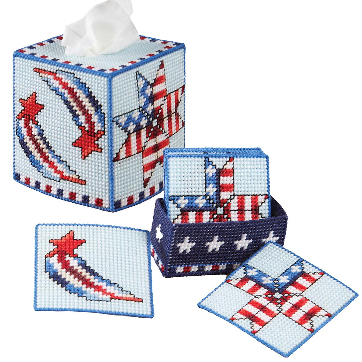 Herrschners® Stars & Stripes Tissue Box & Coasters Set Plastic Canvas ...