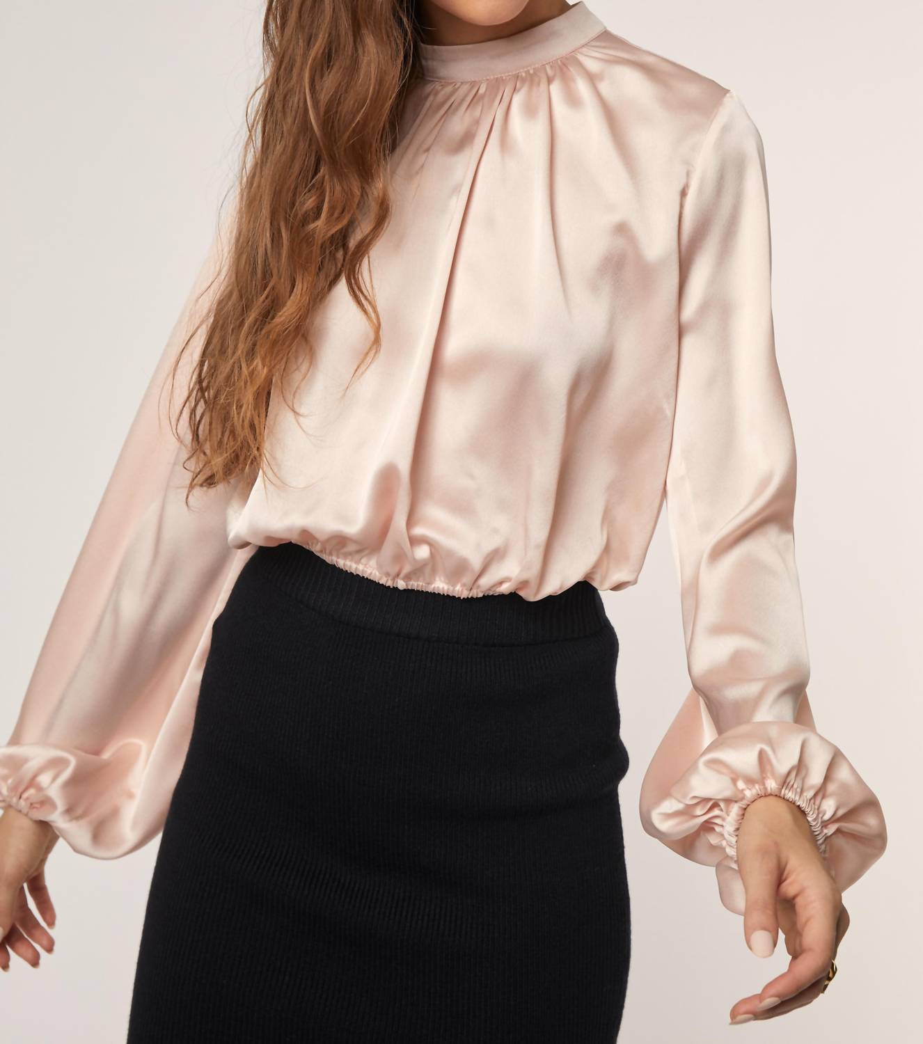 Hers & Mine Satin Mock Neck Long Sleeve Top - Walmart.com
