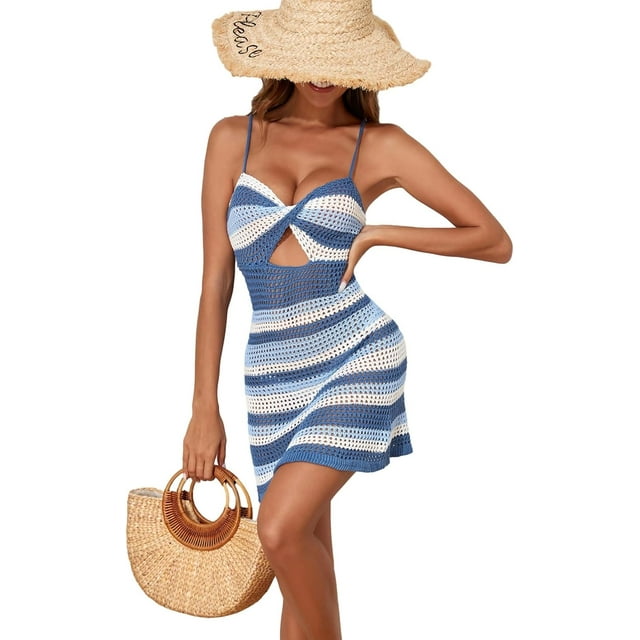 Herseas Womens Bathing Suit Cover Ups Crochet Swimsuits Striped Cut Out
