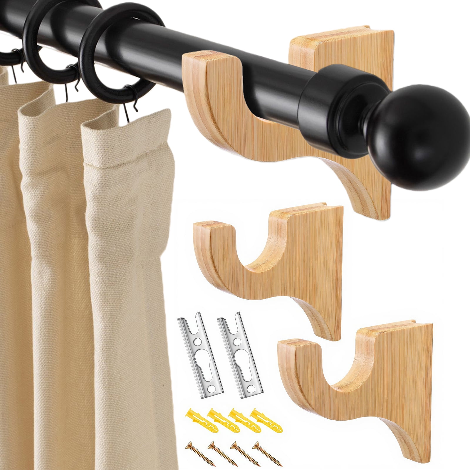Hersfrd 2Pcs Wooden Curtain Rod Brackets Wood Brackets for for 2in Pole ...