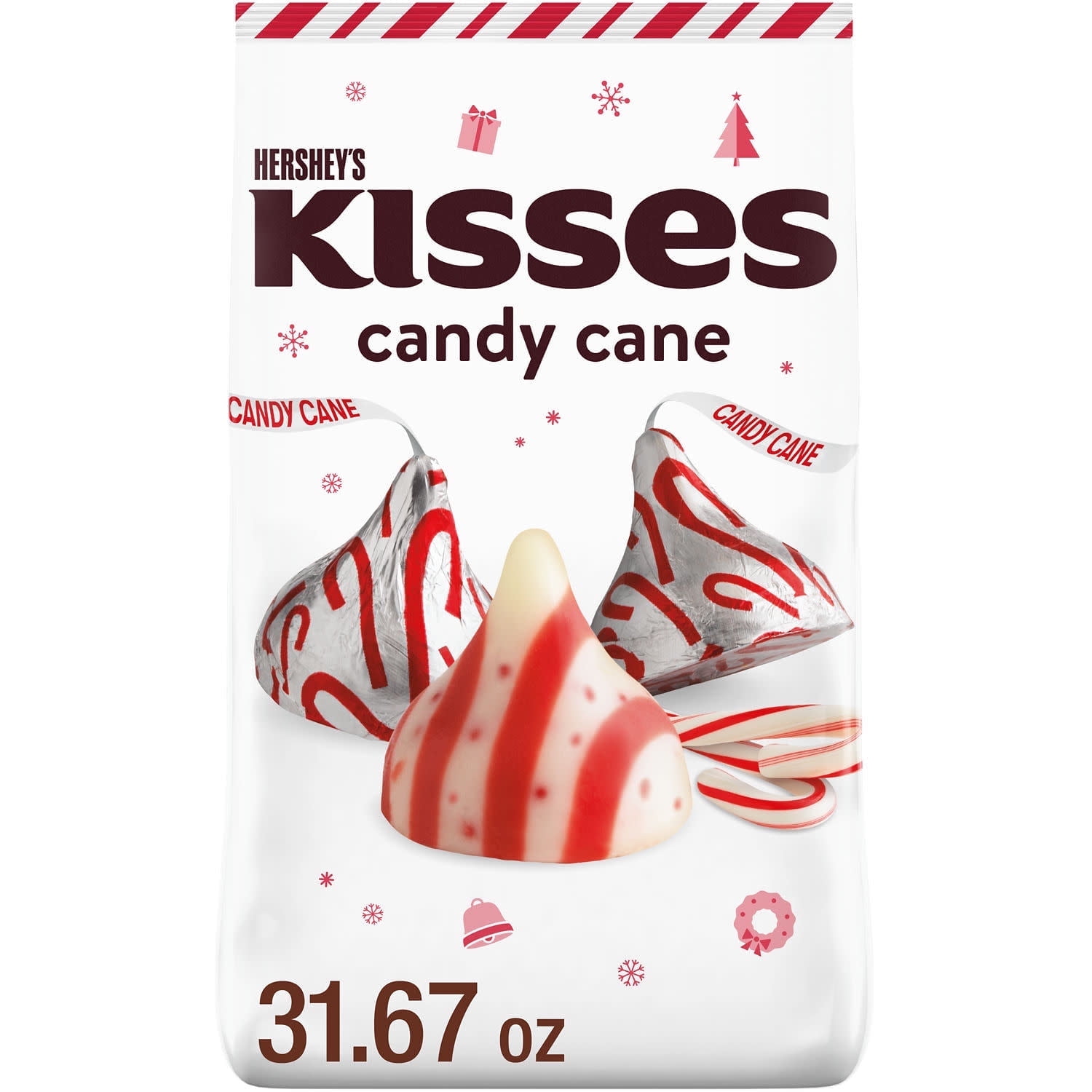 Hershey's Kisses Candy Cane Flavored Christmas Candy, Bulk Bag 31.67 oz ...