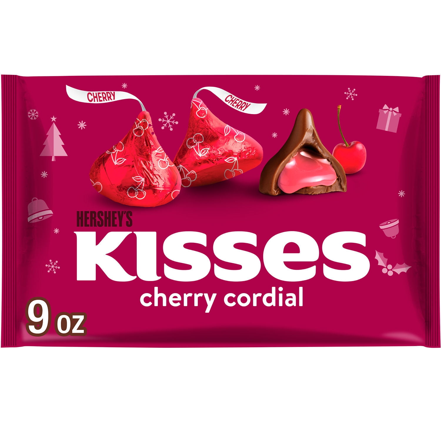 Hershey's Kisses Holiday Xmas Cherry Cordial Milk Chocolate Candy, 9 oz ...
