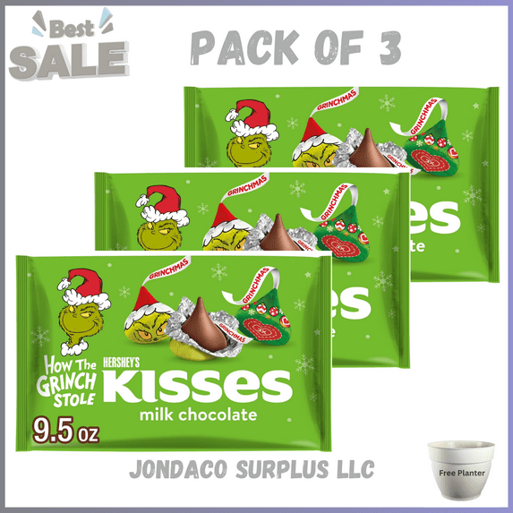 Hershey's Kisses Grinch Milk Chocolate Christmas Candy, Bag 9.5 oz PACK ...