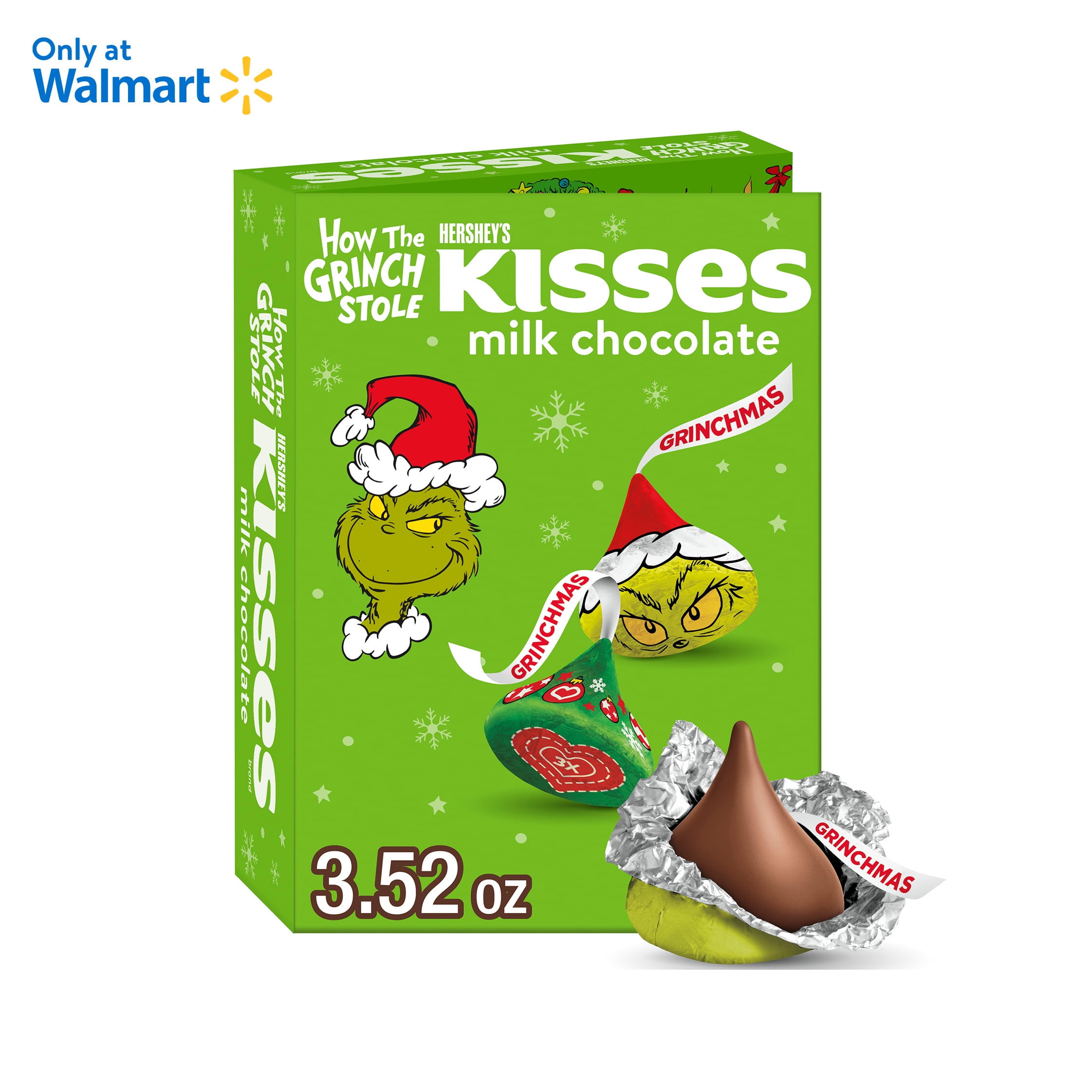 Hershey's Kisses Grinch Milk Chocolate Christmas Candy, Gift Box 3.52 ...