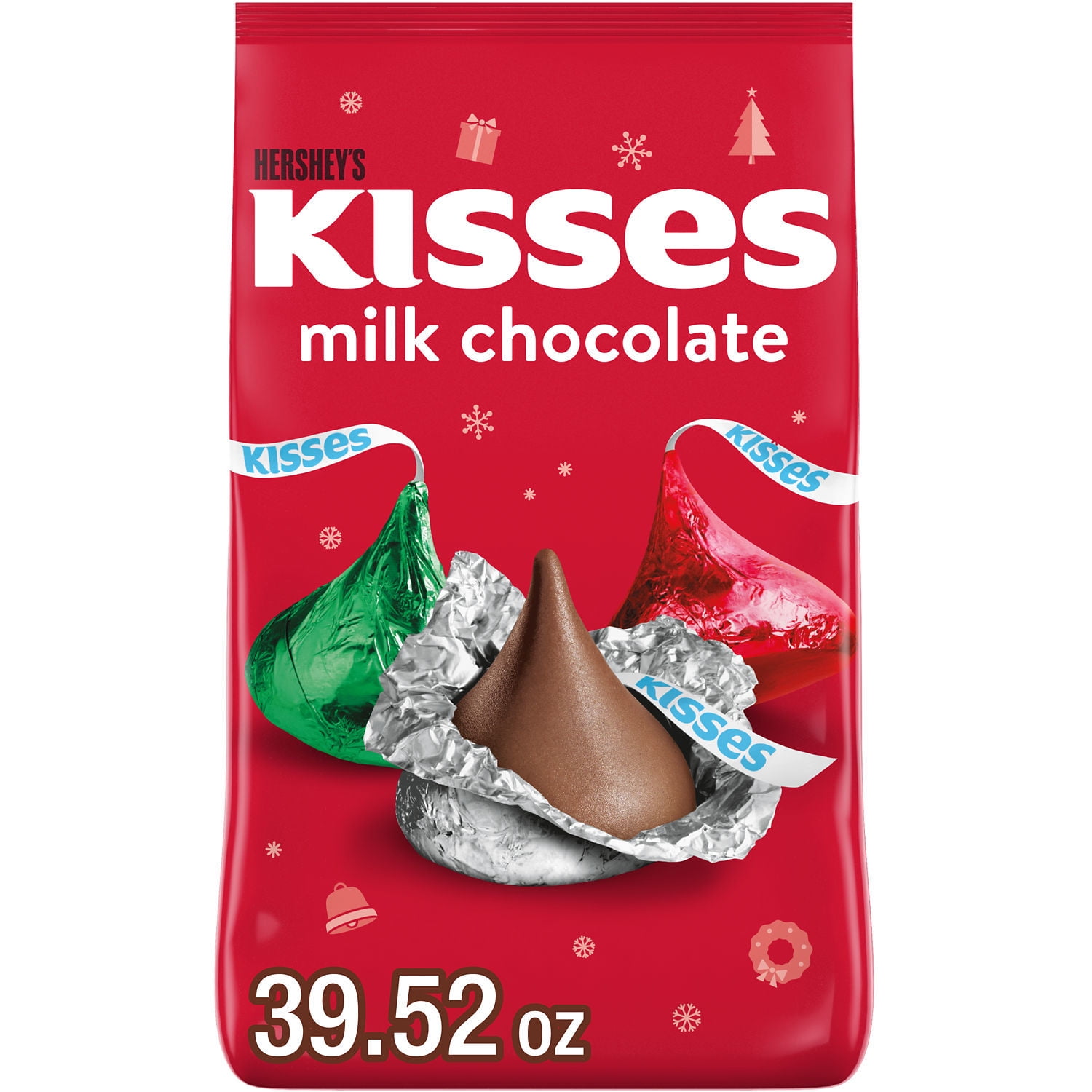 Hershey's Kisses Milk Chocolate Christmas Candy, Bulk Bag 39.52 oz ...