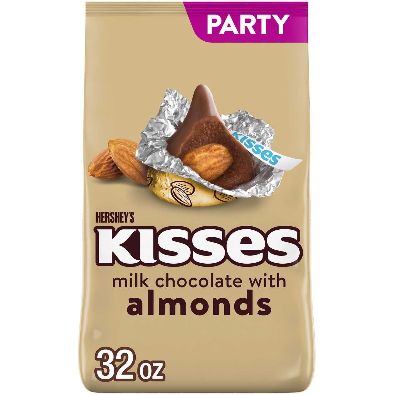 Hershey's, Kisses Milk Chocolate with Almonds Candy, 32 oz Party Pack ...