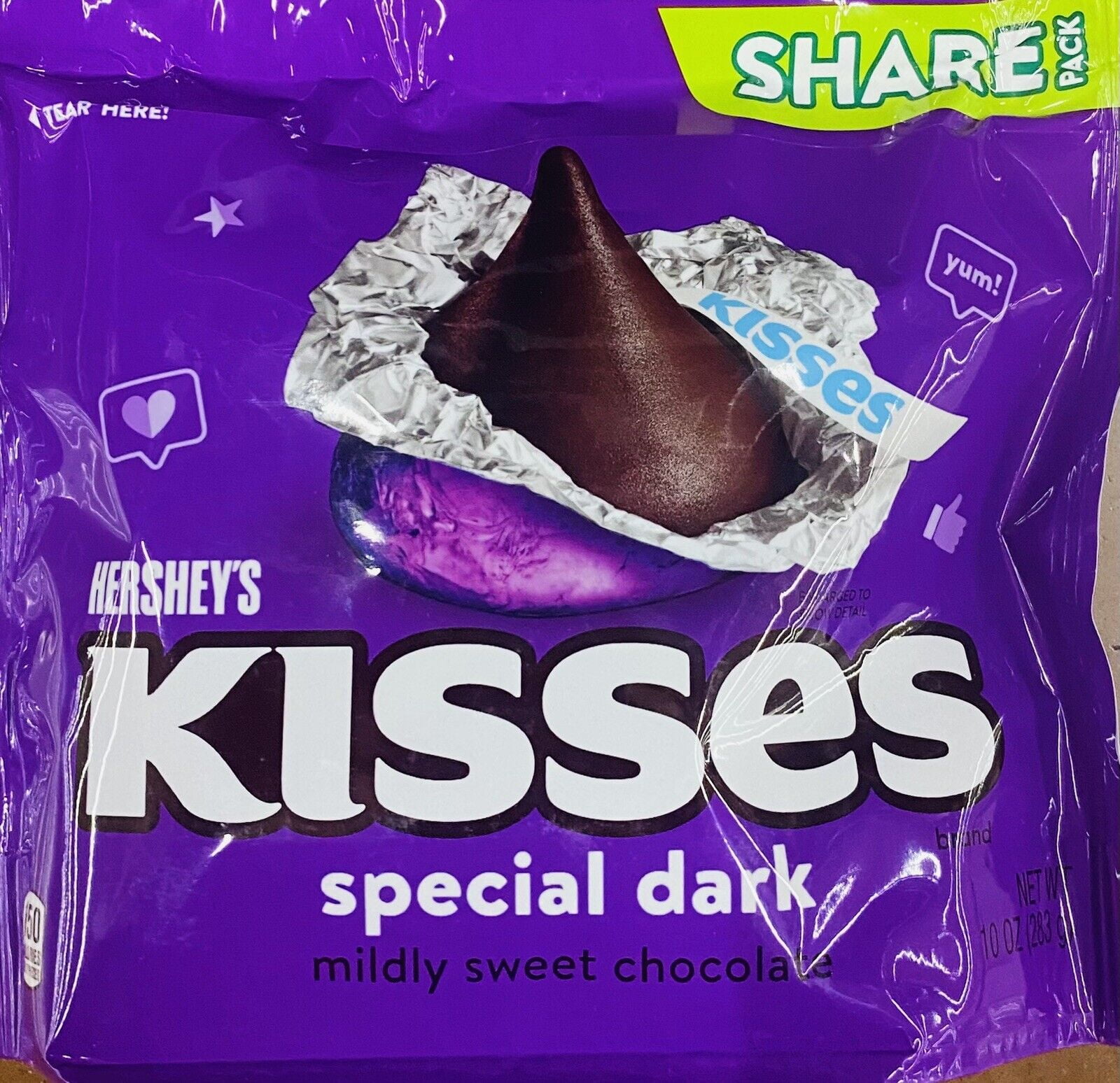 Hershey's Kisses Special Dark Chocolate Candy, Mildly Sweet, 10 Oz ...