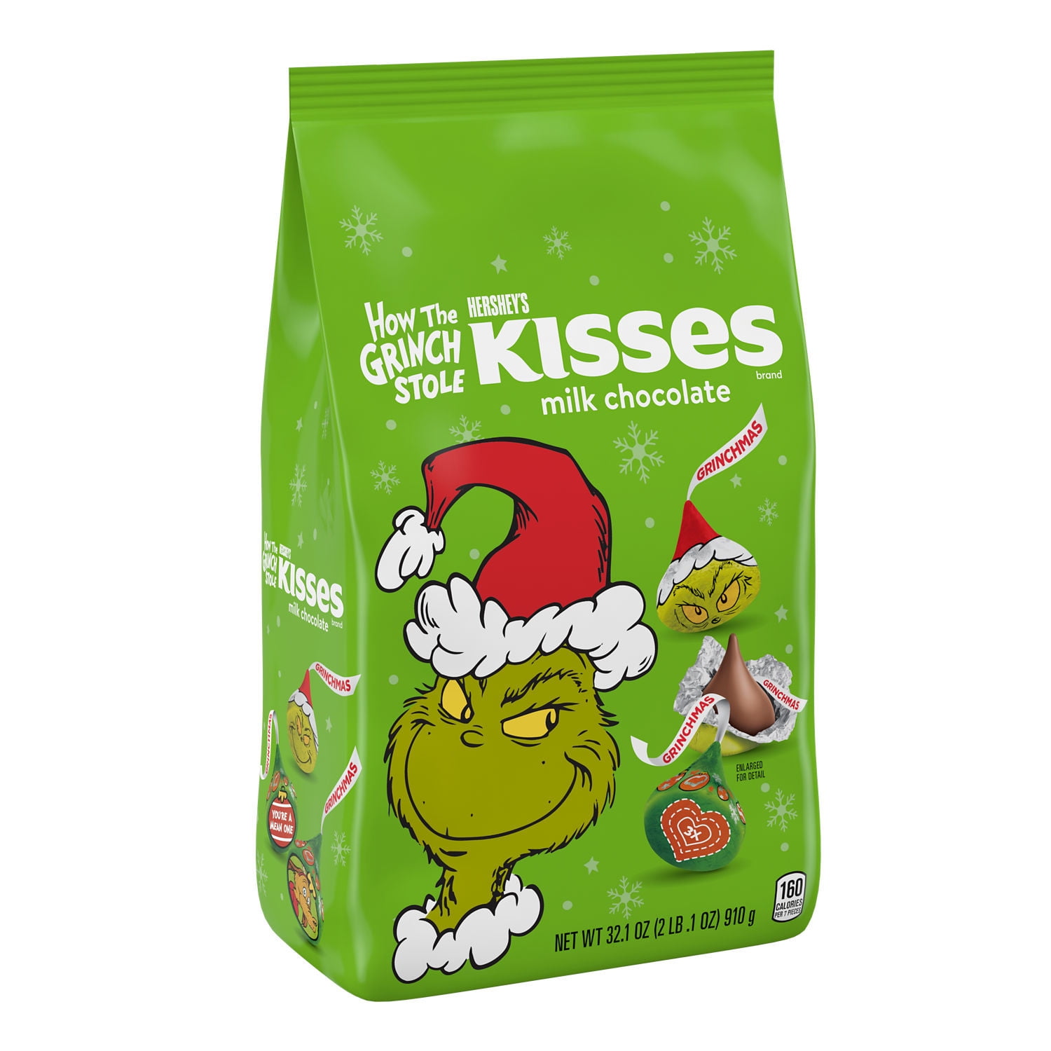 Hershey's Kisses The Grinch Milk Chocolate Christmas Candy, Bag 32.1 oz ...