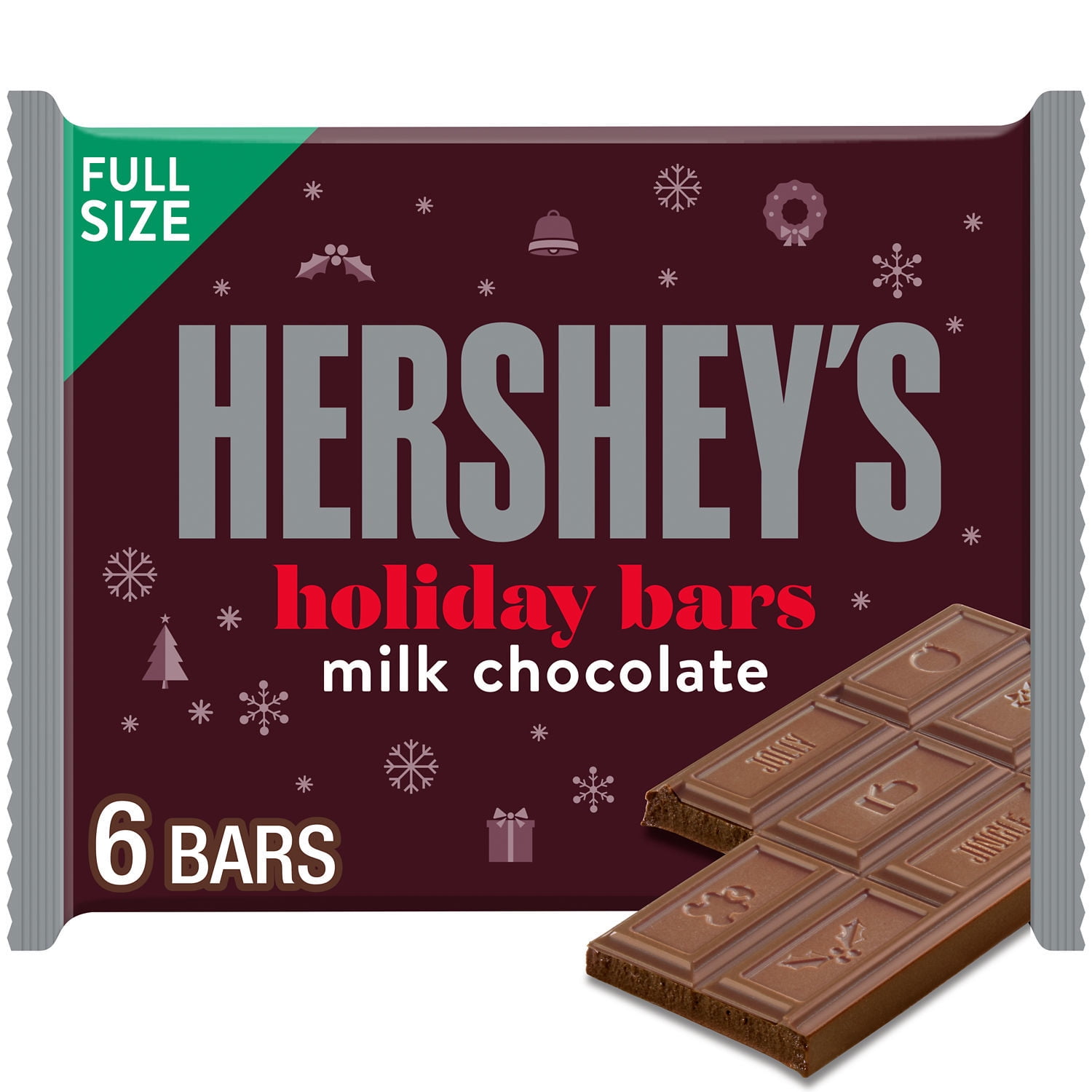 Hershey's Milk Chocolate Christmas Candy, Bars 1.55 oz, 6 Count ...