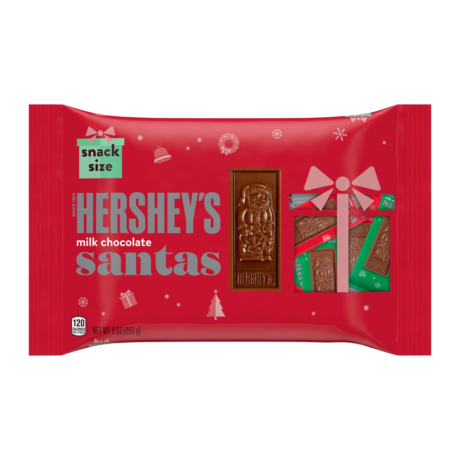 Hershey's Milk Chocolate Snack Size Santas Christmas Candy, Bag 9 oz ...