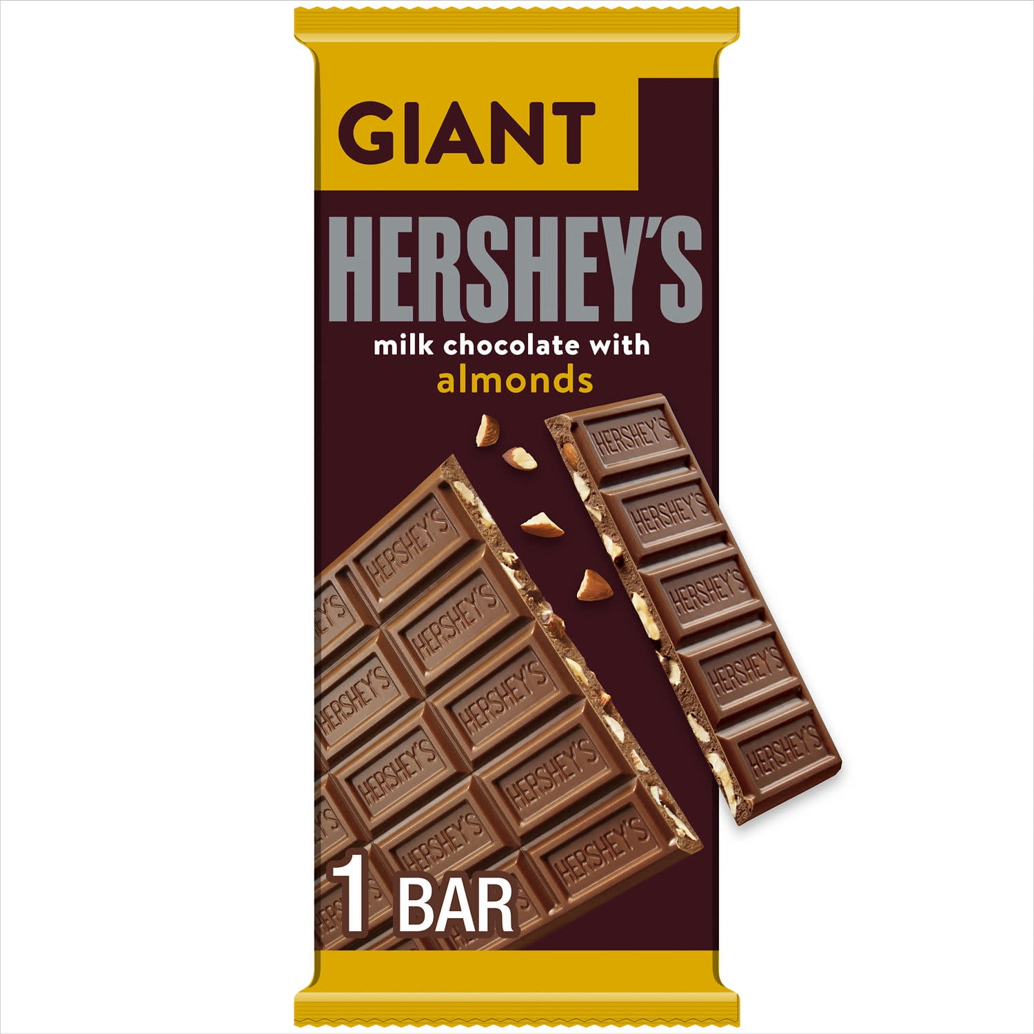 Hershey's Milk Chocolate with Almonds Giant Candy, Bar 7.37 oz, 25 Pieces (Pack of 15) - Walmart.com