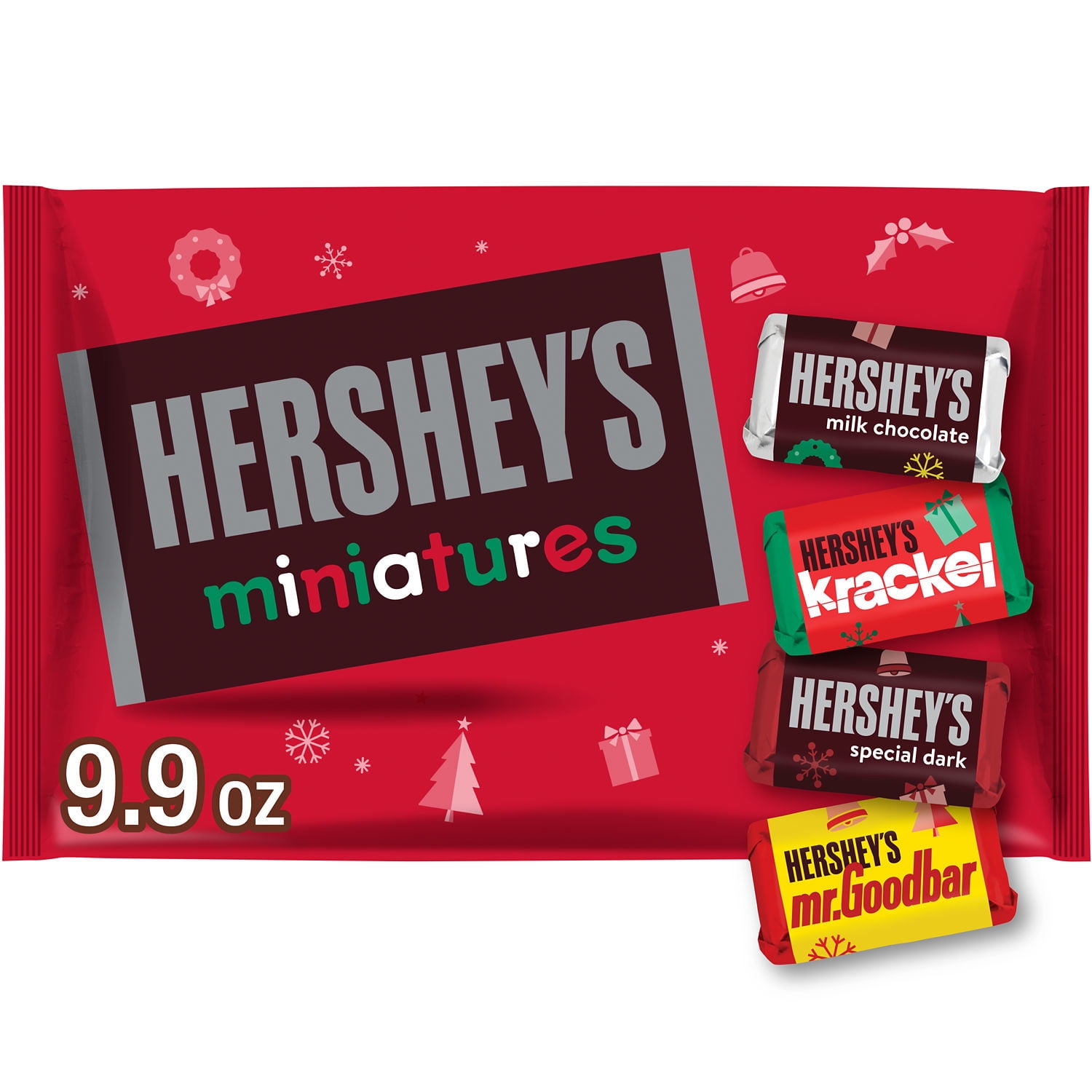 Hershey's Miniatures Assorted Chocolate Christmas Candy, Bag 9.9 oz - Walmart.com