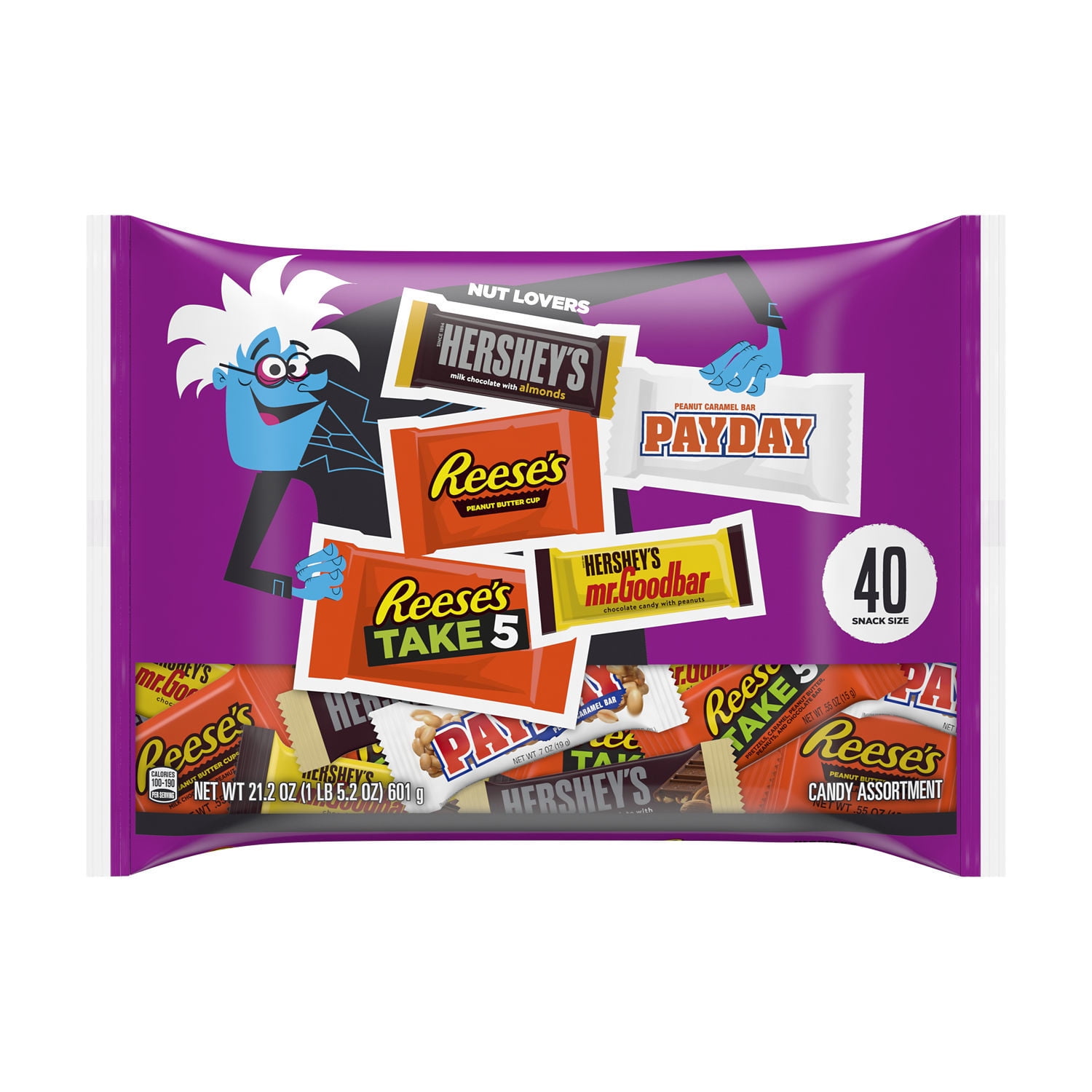 Hershey's, Payday and Reese's Assorted Flavored Snack Size Halloween Candy, Bag 21.2 oz, 40 ...