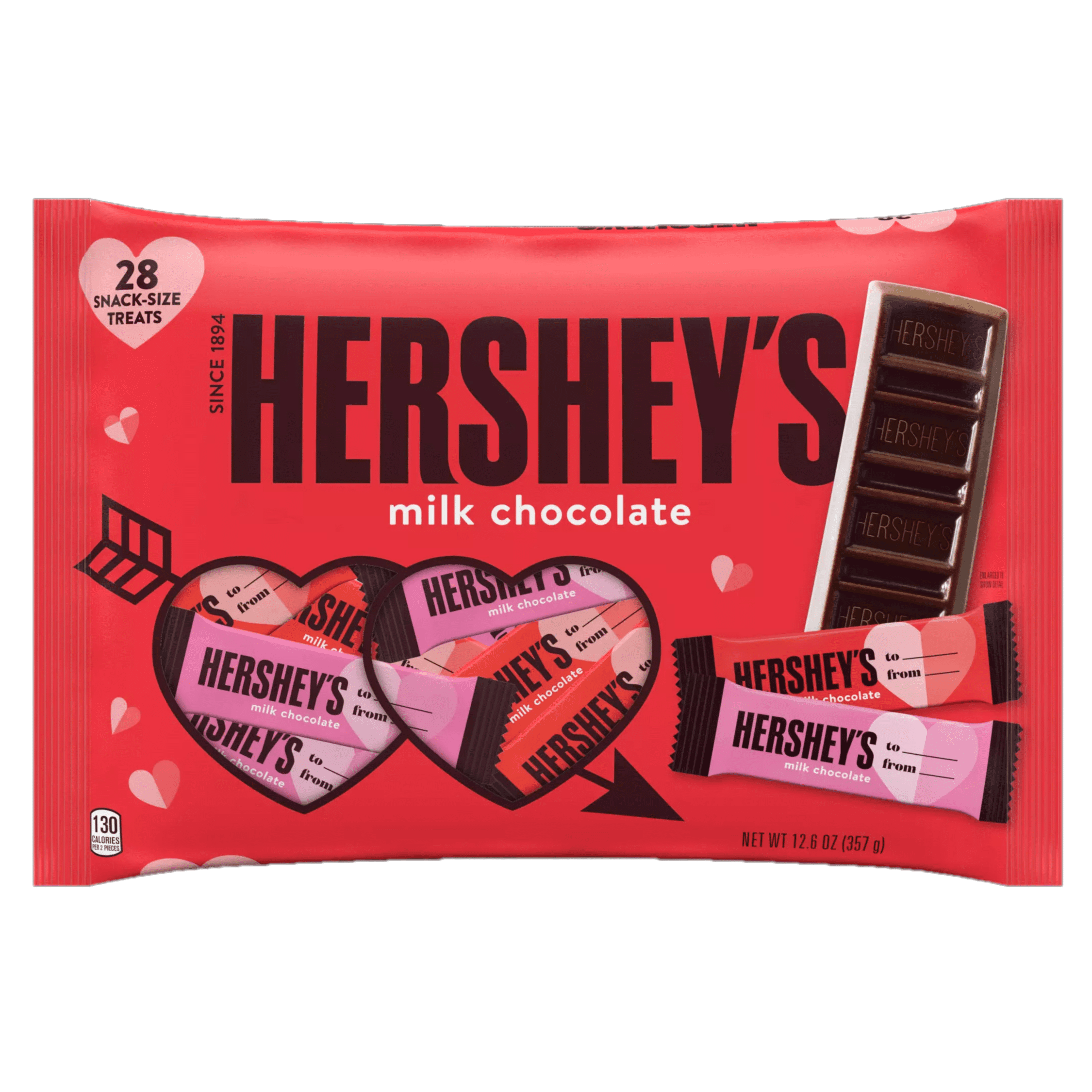 Hershey's Valentine's Milk Chocolate Snack Size Candy Bars Bag, 12.6oz ...