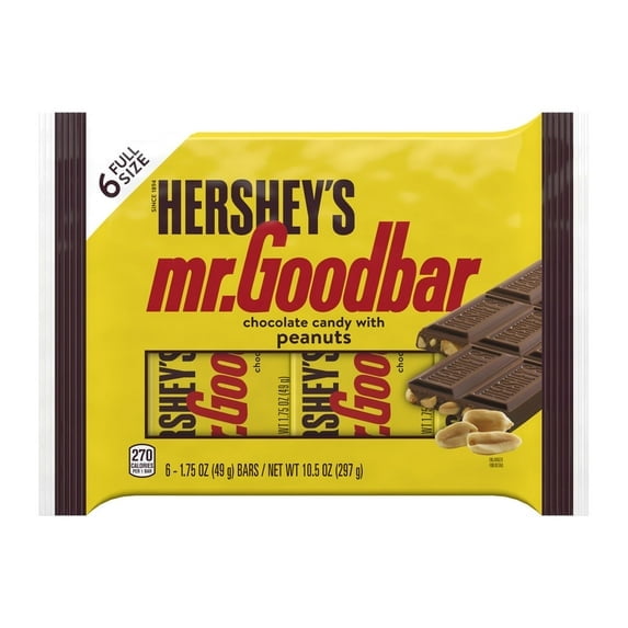 Hershey's Mr. Goodbar, Chocolate Candy with Peanuts, Full Size Bars, 6 ...