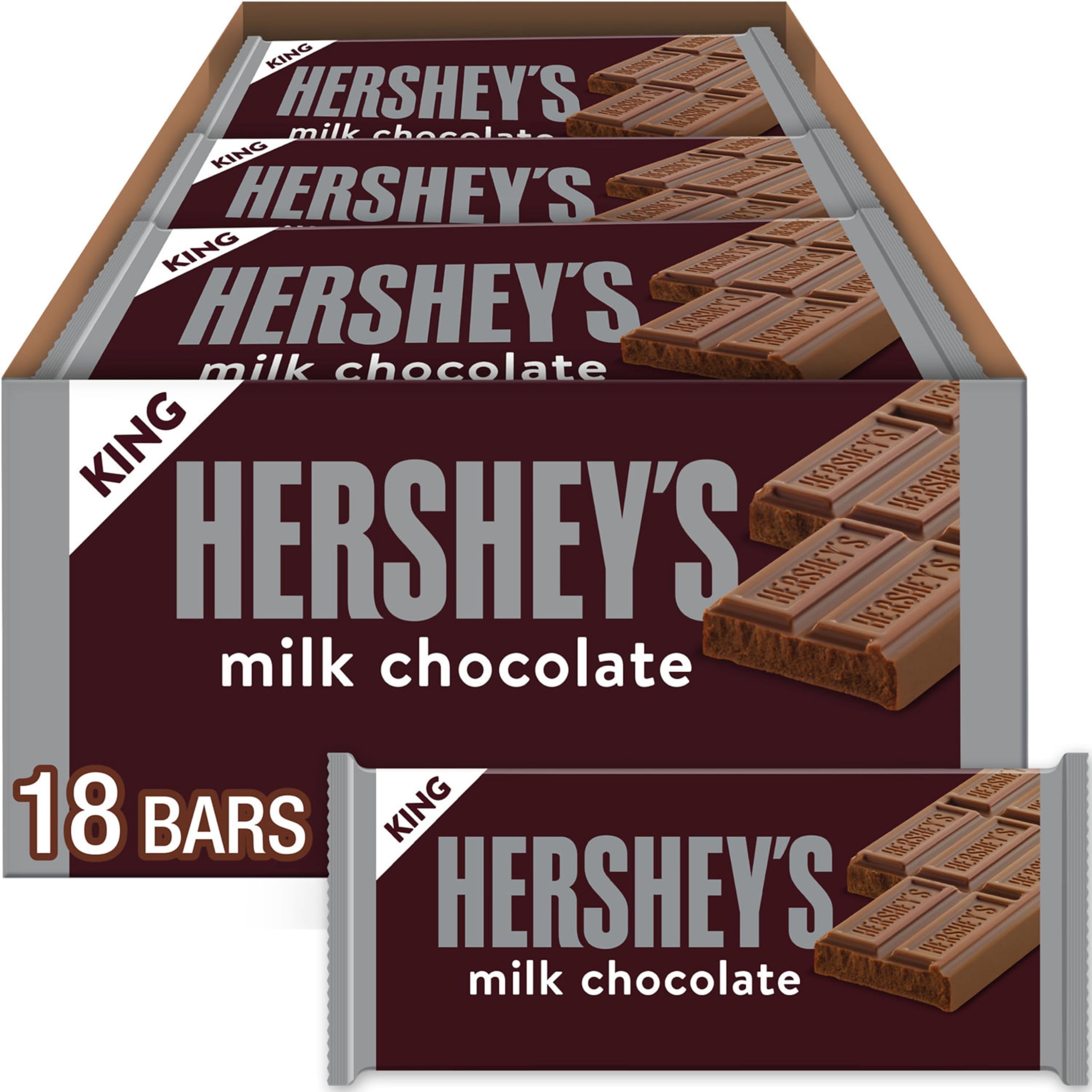 Hersheys Milk Chocolate King Size, Candy Bars, 2.6 Oz (18 Count) - Walmart.com