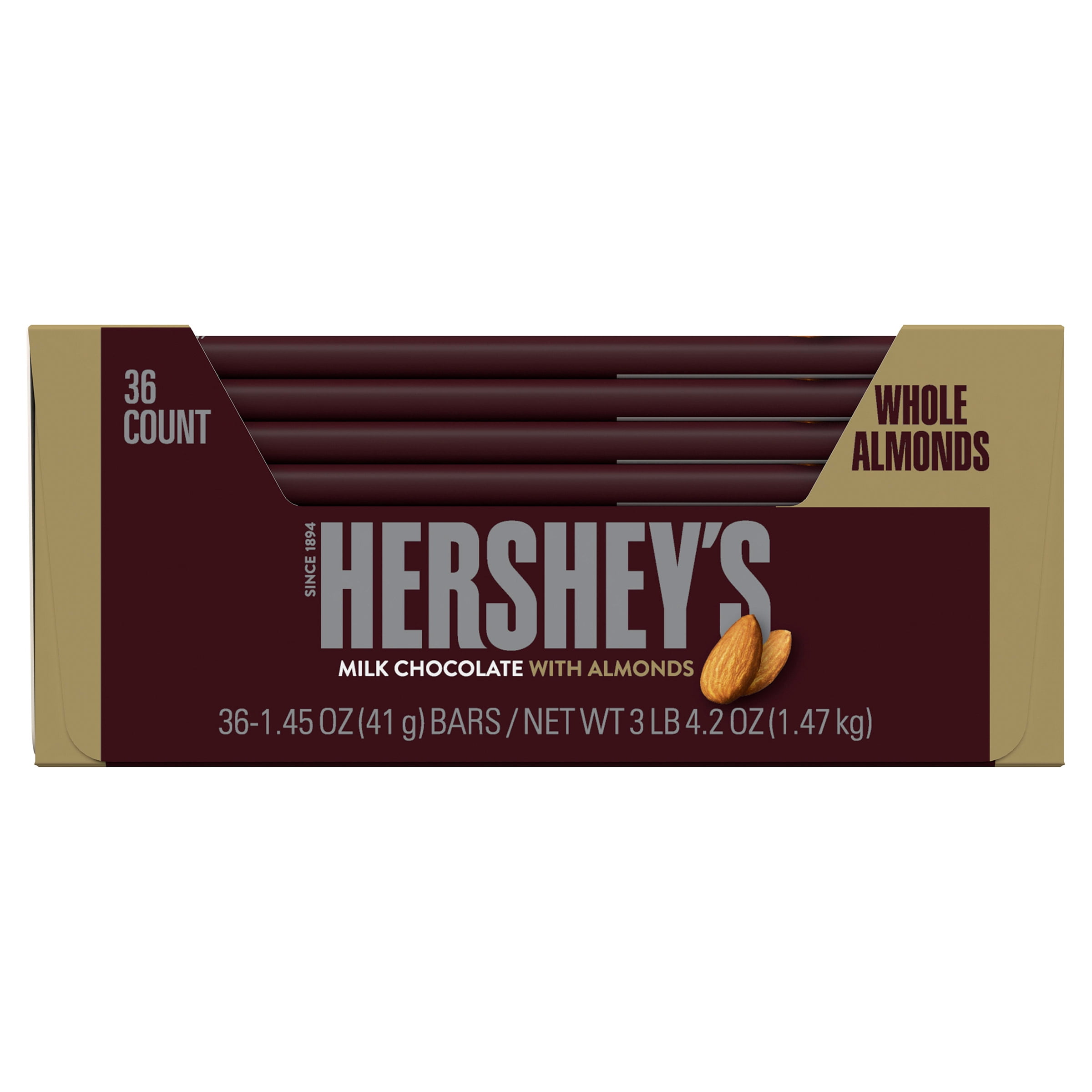 Hersheys Whole Almonds Chocolate con Leche, Gluten Free, Kosher, 1.45 ...