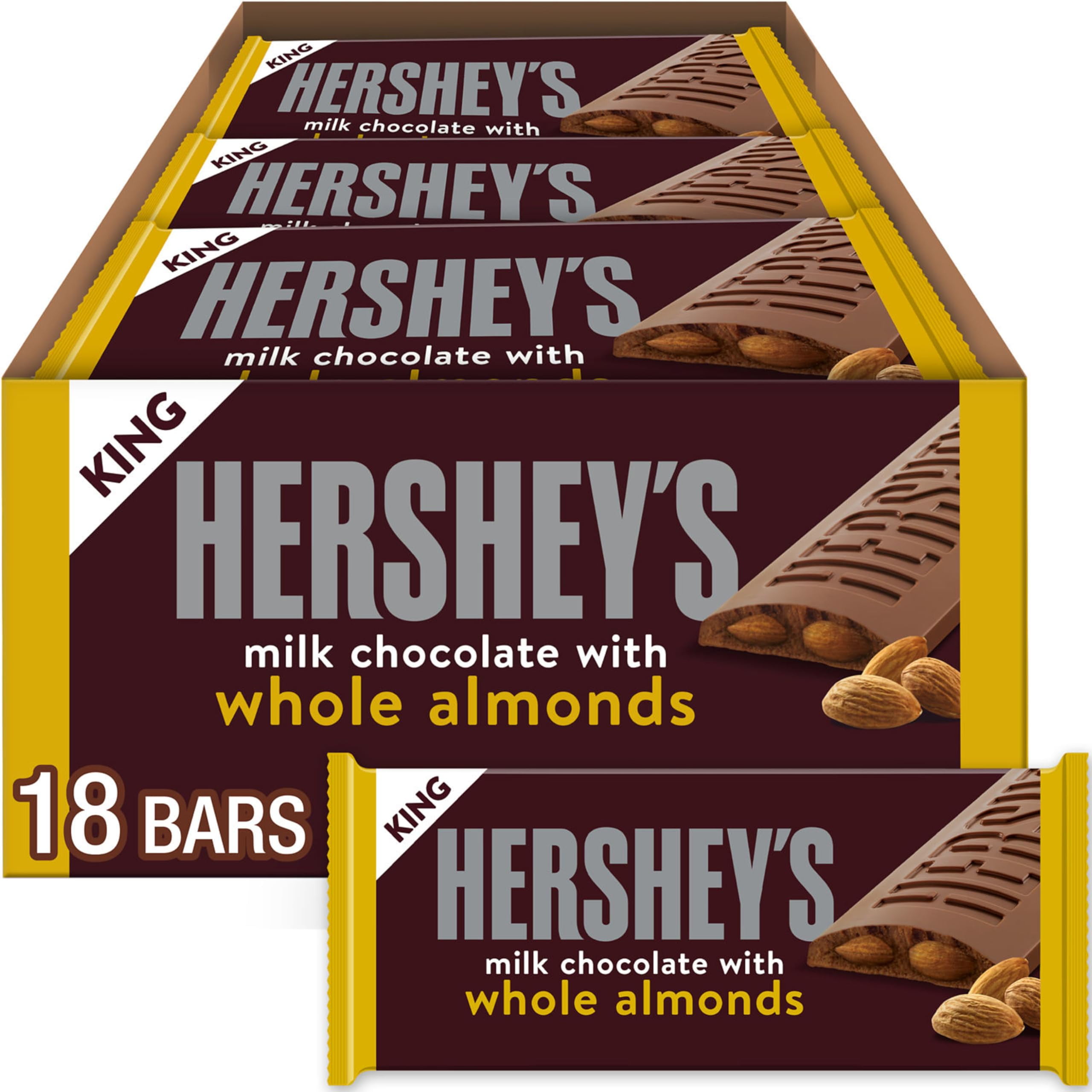 Hersheys Milk Chocolate With Whole Almonds Candy Bars, 2.6 Oz (18 Count) Packaging May Vary ...