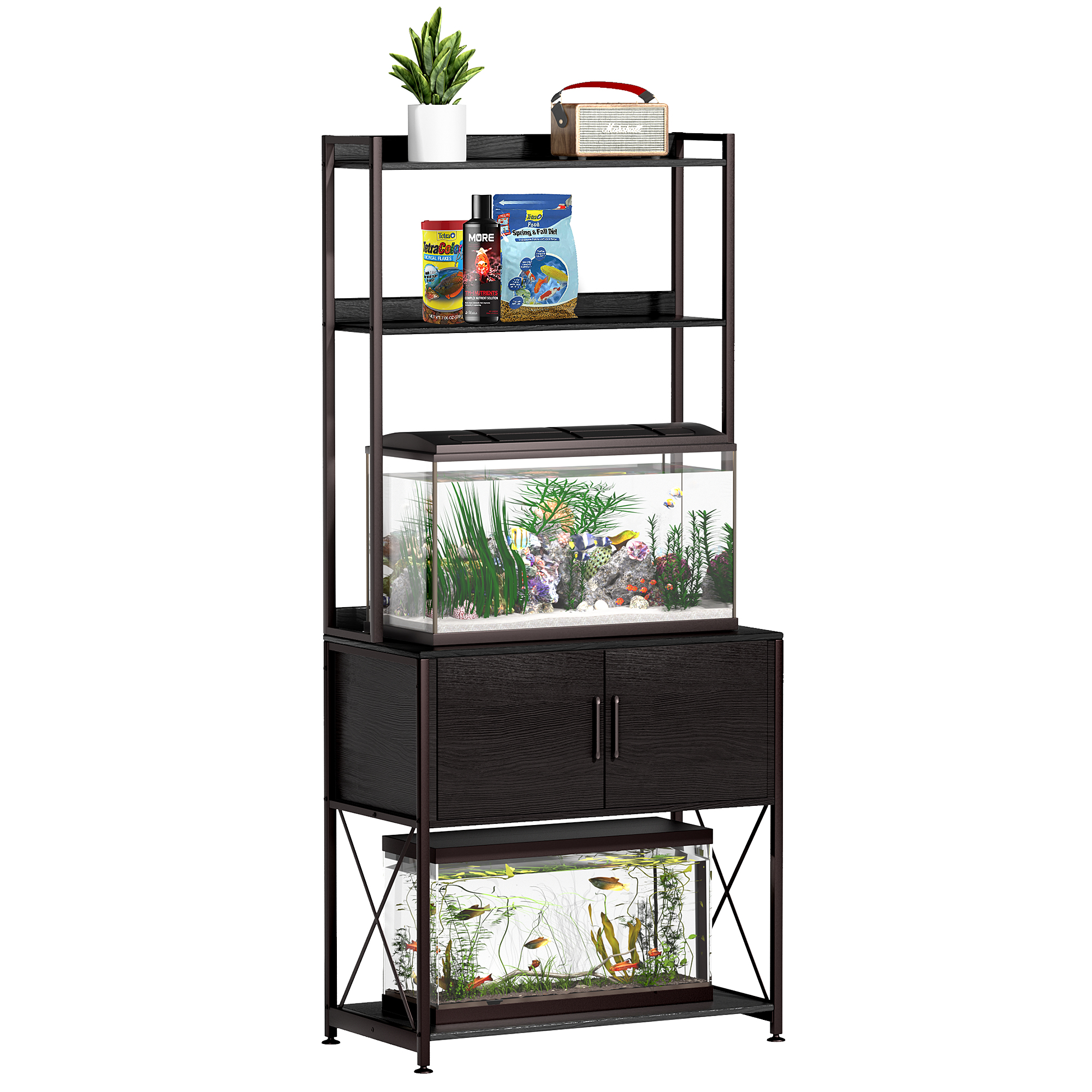 Tolead Metal Fish Aquarium Tank Stand with Cabinet, Accessories Storage ...