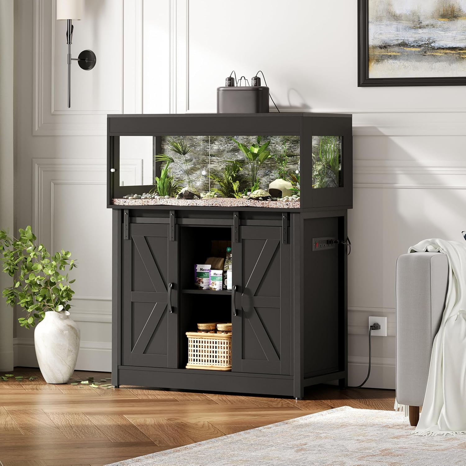 Herture 40 Gallon Reptile Terrarium with Stand, Reptile Tank with Barn ...