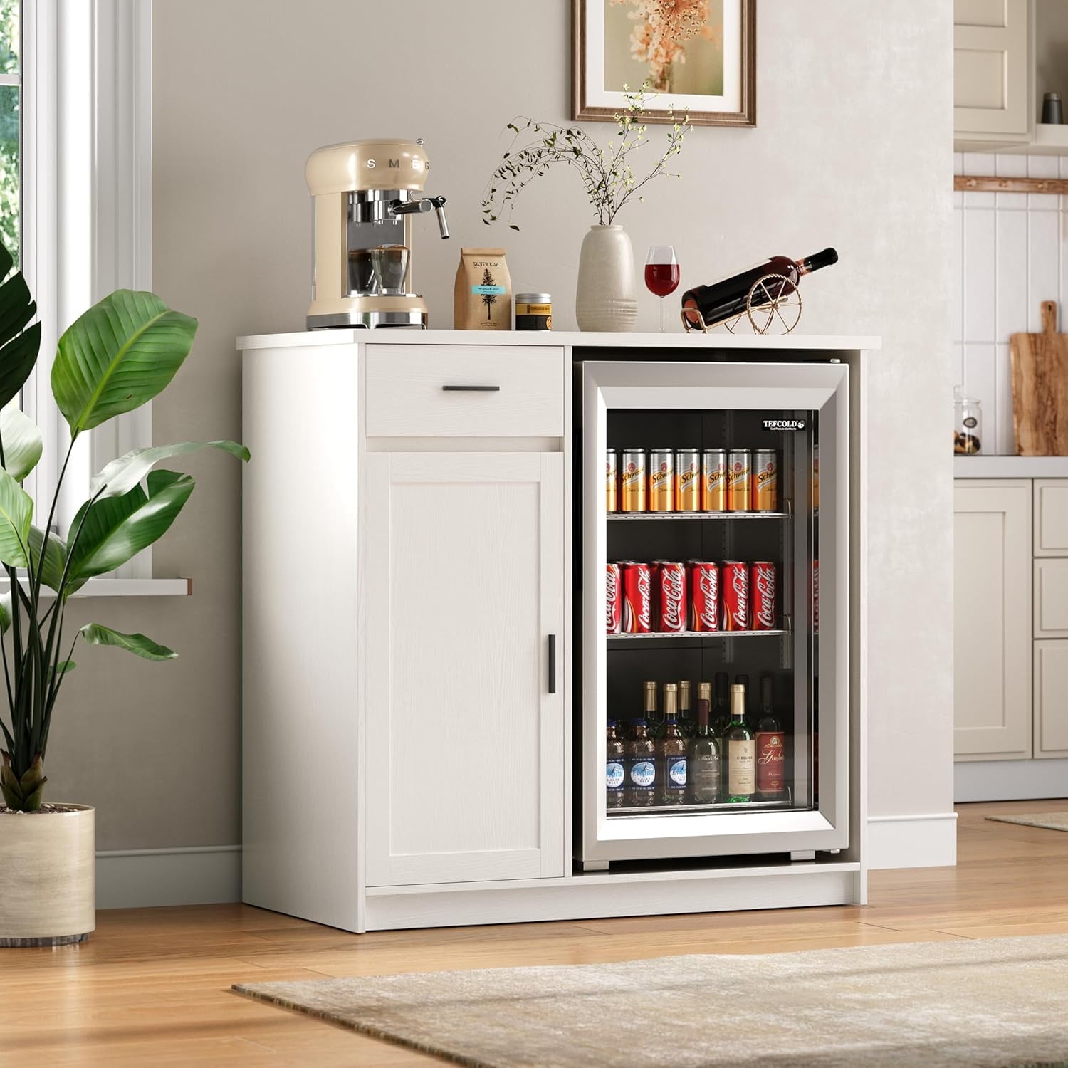 Herture Mini Fridge Cabinet,Coffee Bar Cabinet with Fridge Space & Wine ...