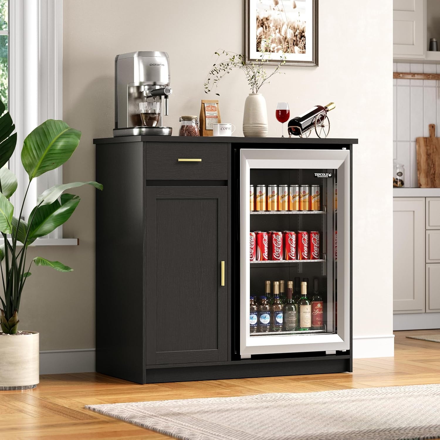 Herture Mini Fridge Cabinet,Coffee Bar Cabinet with Fridge Space & Wine ...