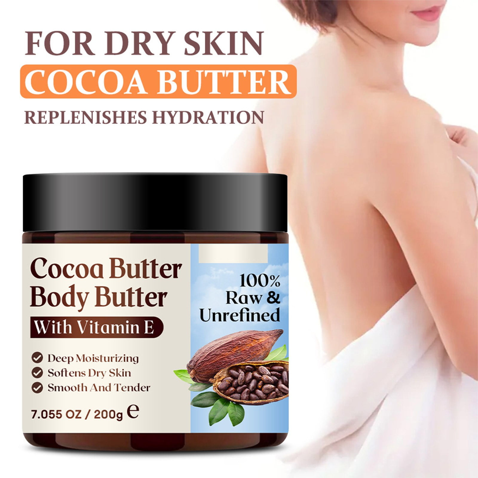 Herunwer Cocoa Butter for Body, 100% Raw & Unrefined Ultra-Moisturizing Butter to Deeply Hydrate ...