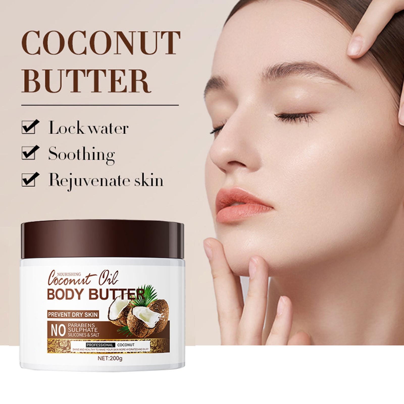 Herunwer Coconut Body Butter for Dry Skin, Hand & Body Moisturizer with Organic Coconut Oil ...