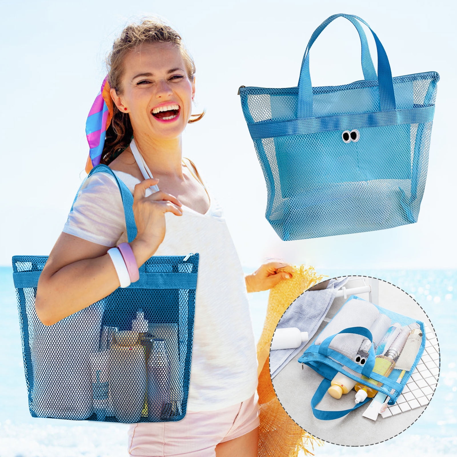 Herunwer Mesh Beach Bag Waterproof Sandproof Tote Bags Swimming Pool ...