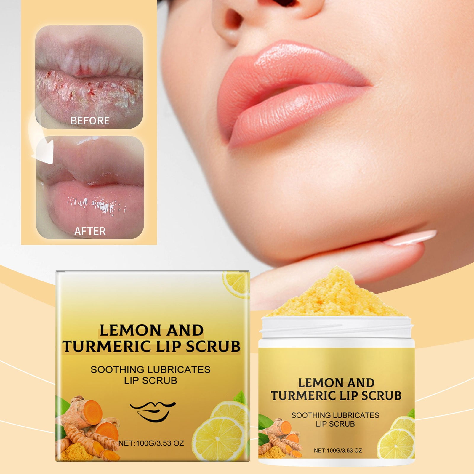 Herunwer Turmeric Lemon Lip Scrub, Exfoliating Lip Scrub with Aloe Vera ...