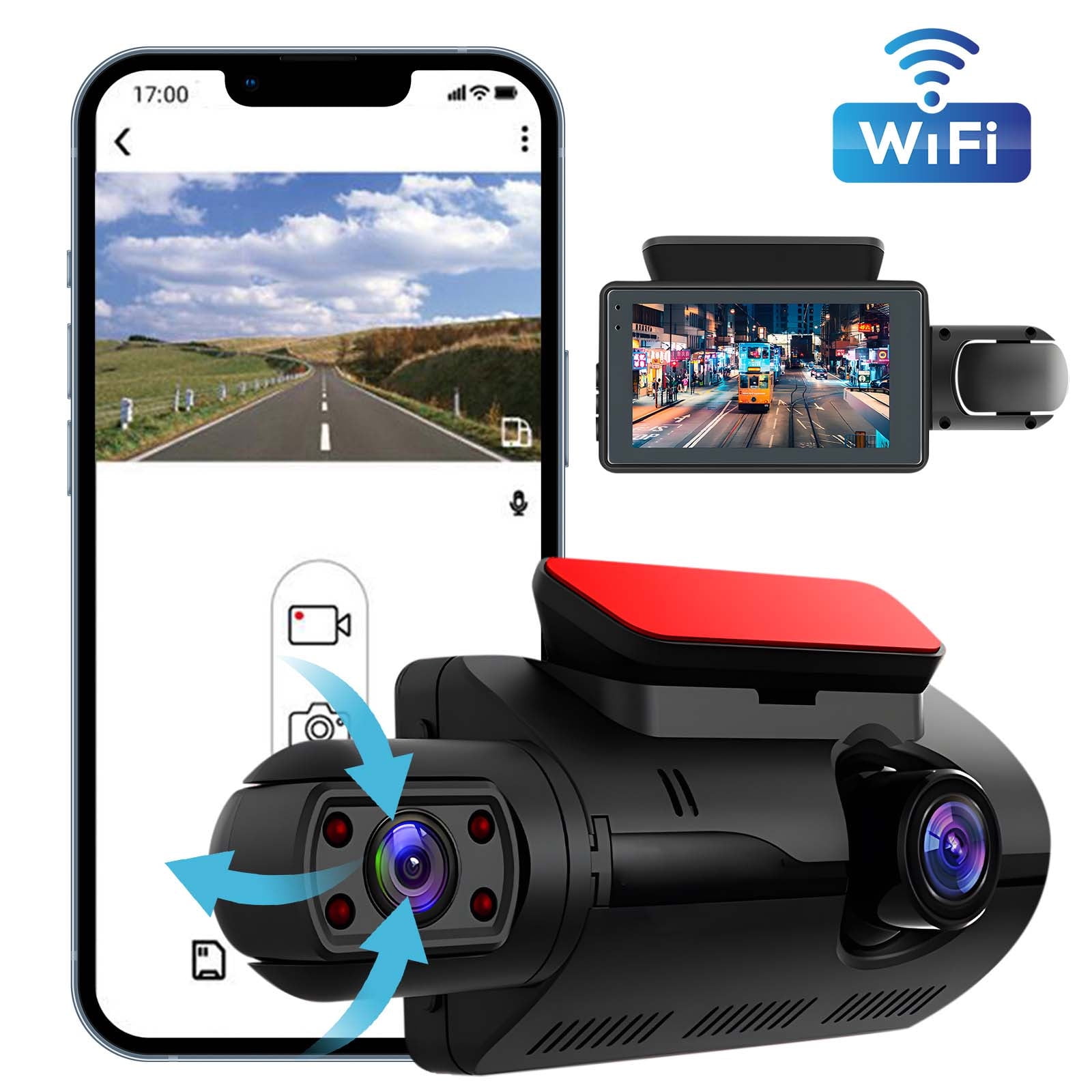 Herunwer With WiFi Car Dash Cam Video Recorder 2 Lens HD 1080p Video ...