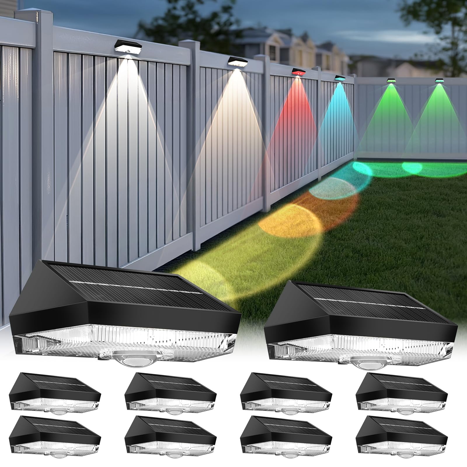 Herzila Solar Fence Lights Outdoor 10 Pack, 9 Fixed Colors & Auto ...