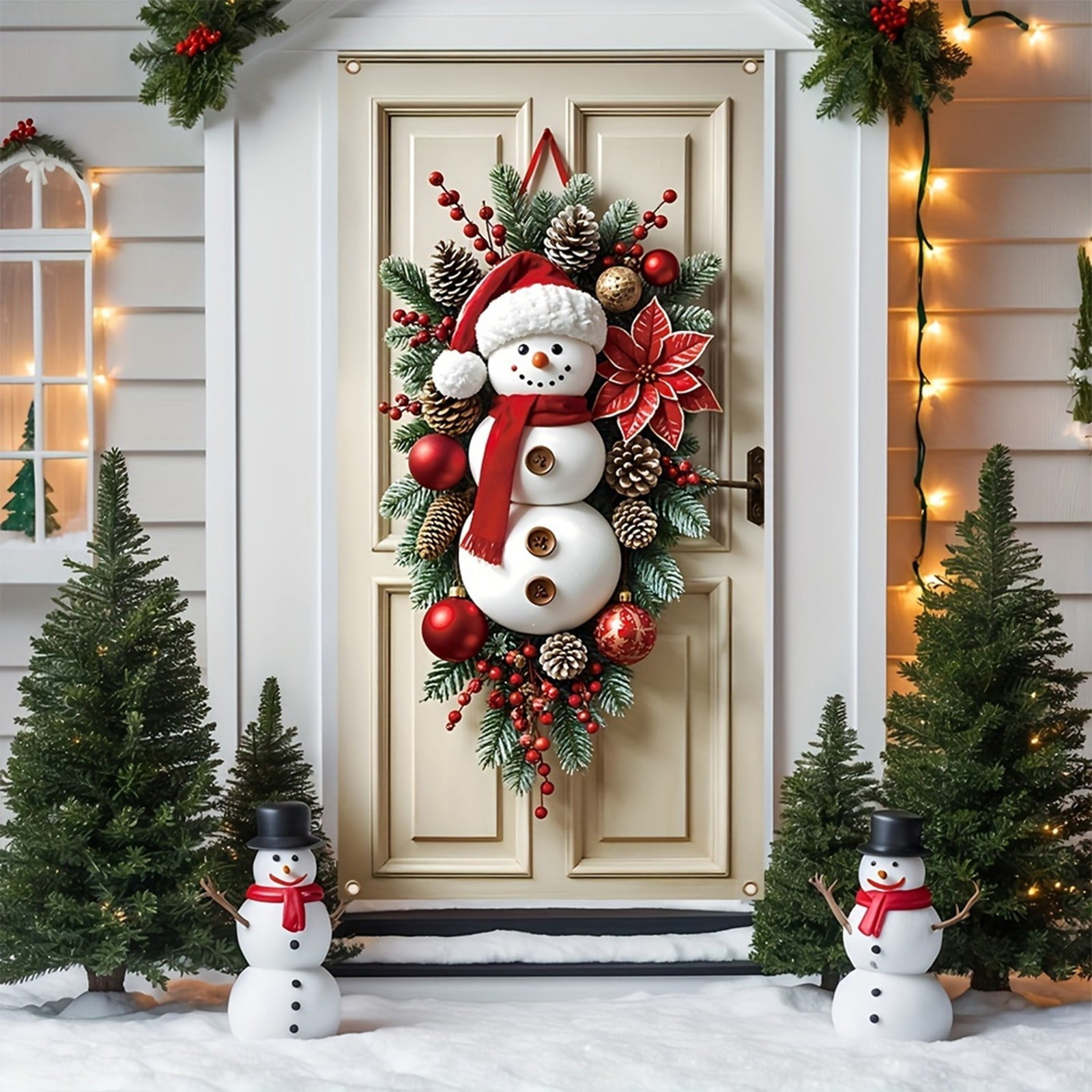 Hesai Christmas Door Cover Snowman Banner 35x71 Festive Snowman Wreath ...