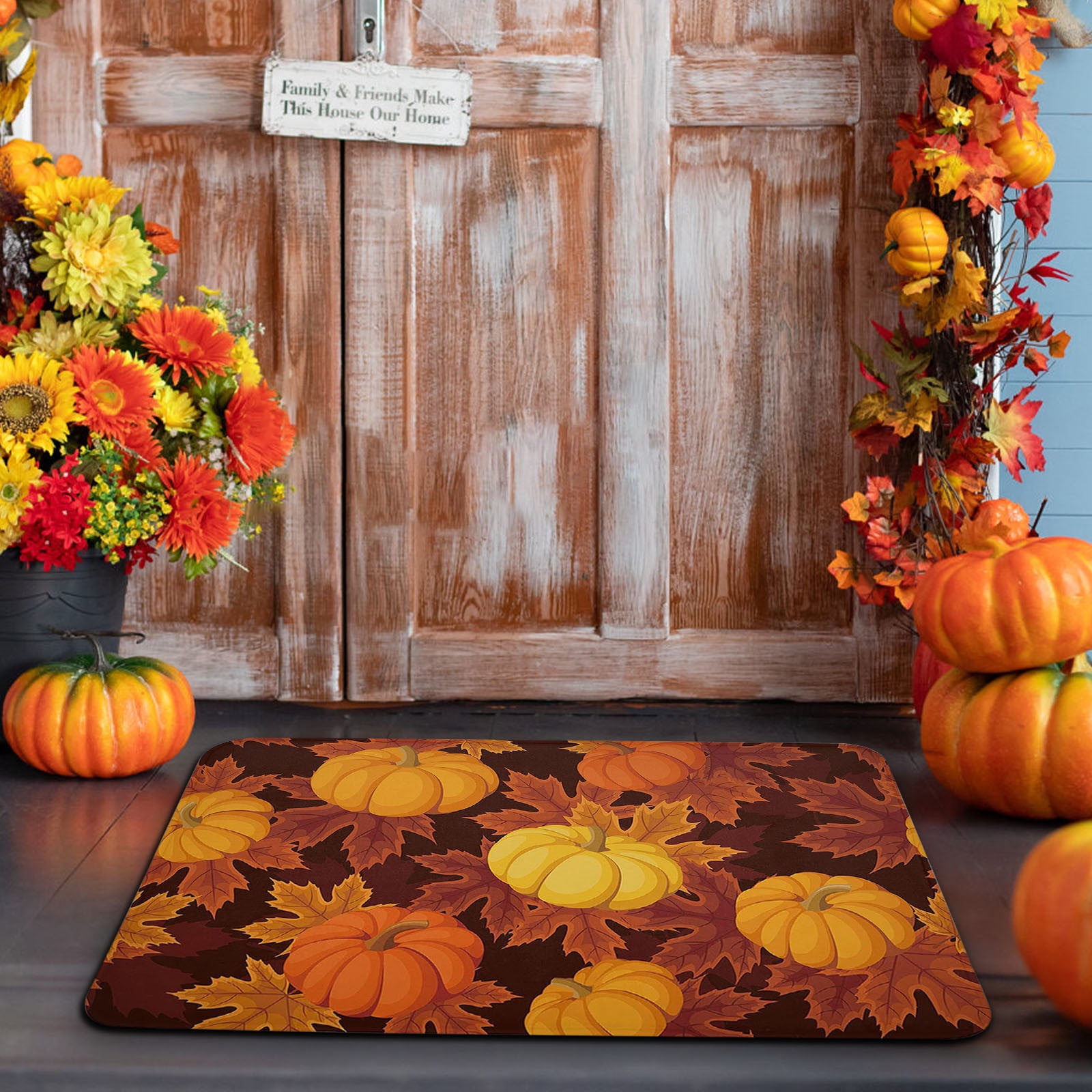 Hesai Fall Coir Door Mat Autumn Pumpkin Decorative Floor Mat Rectangle ...