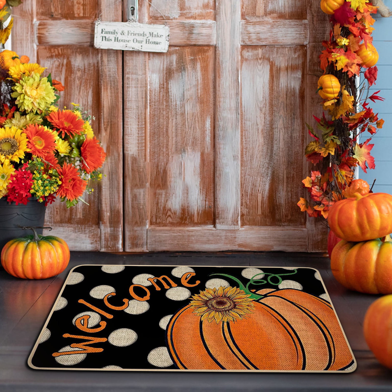 Hesai Fall Coir Door Mat Autumn Pumpkin Decorative Floor Mat Rectangle ...