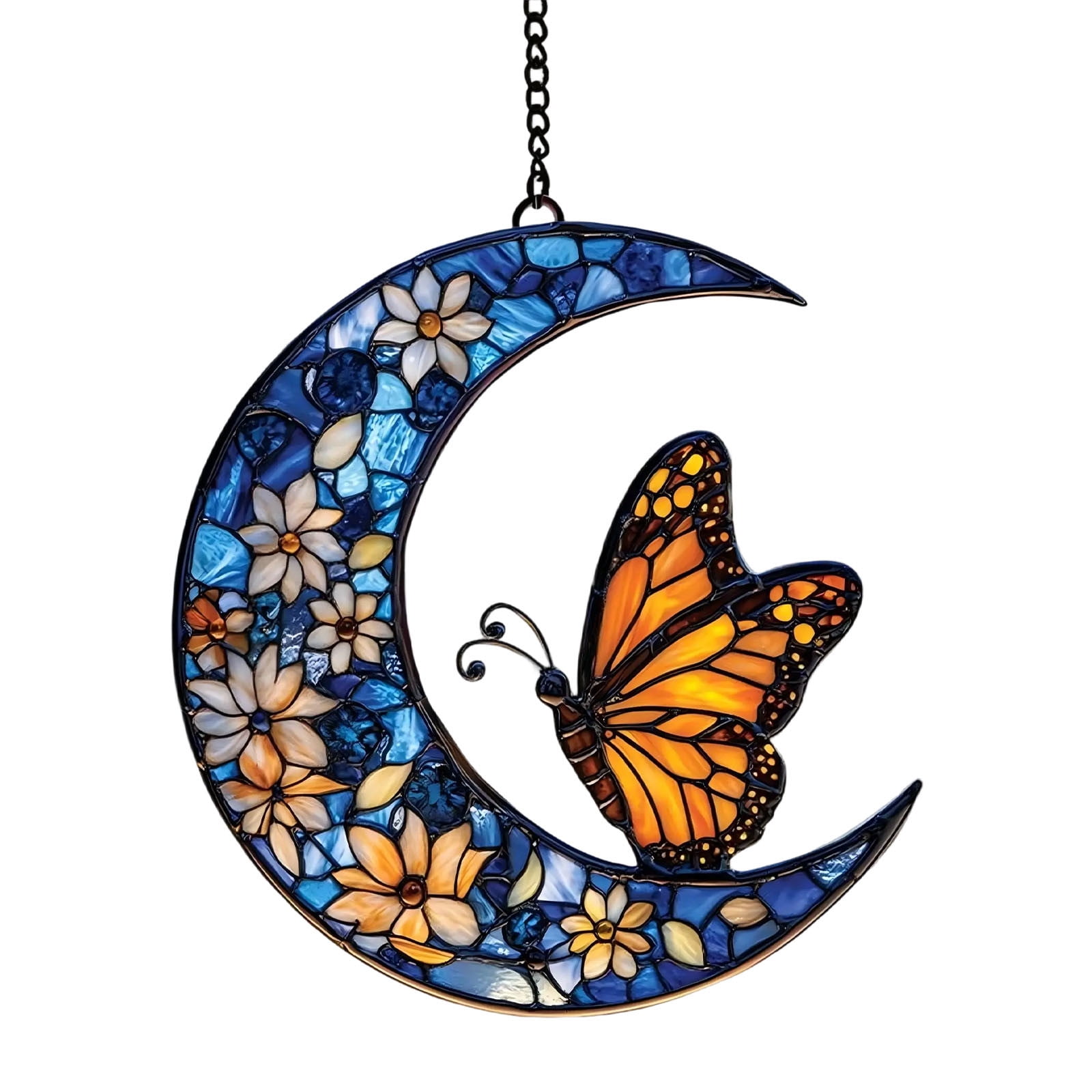 Hesai Monarch Butterfly and Floral Moon Suncatcher, Handmade Monarch ...
