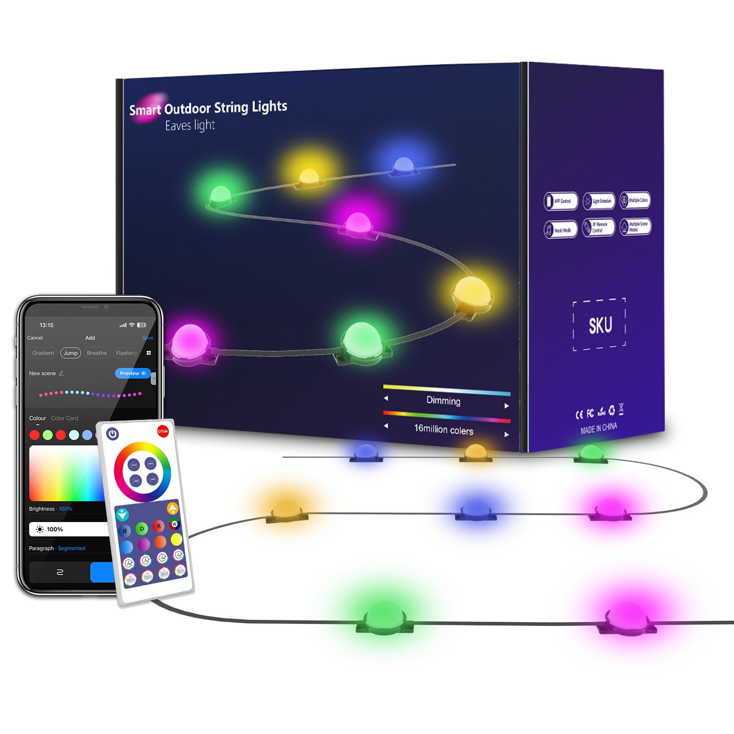 Hesai Smart Rainbow Permanent Outdoor Lights, 32ft with 20 LED Eaves ...