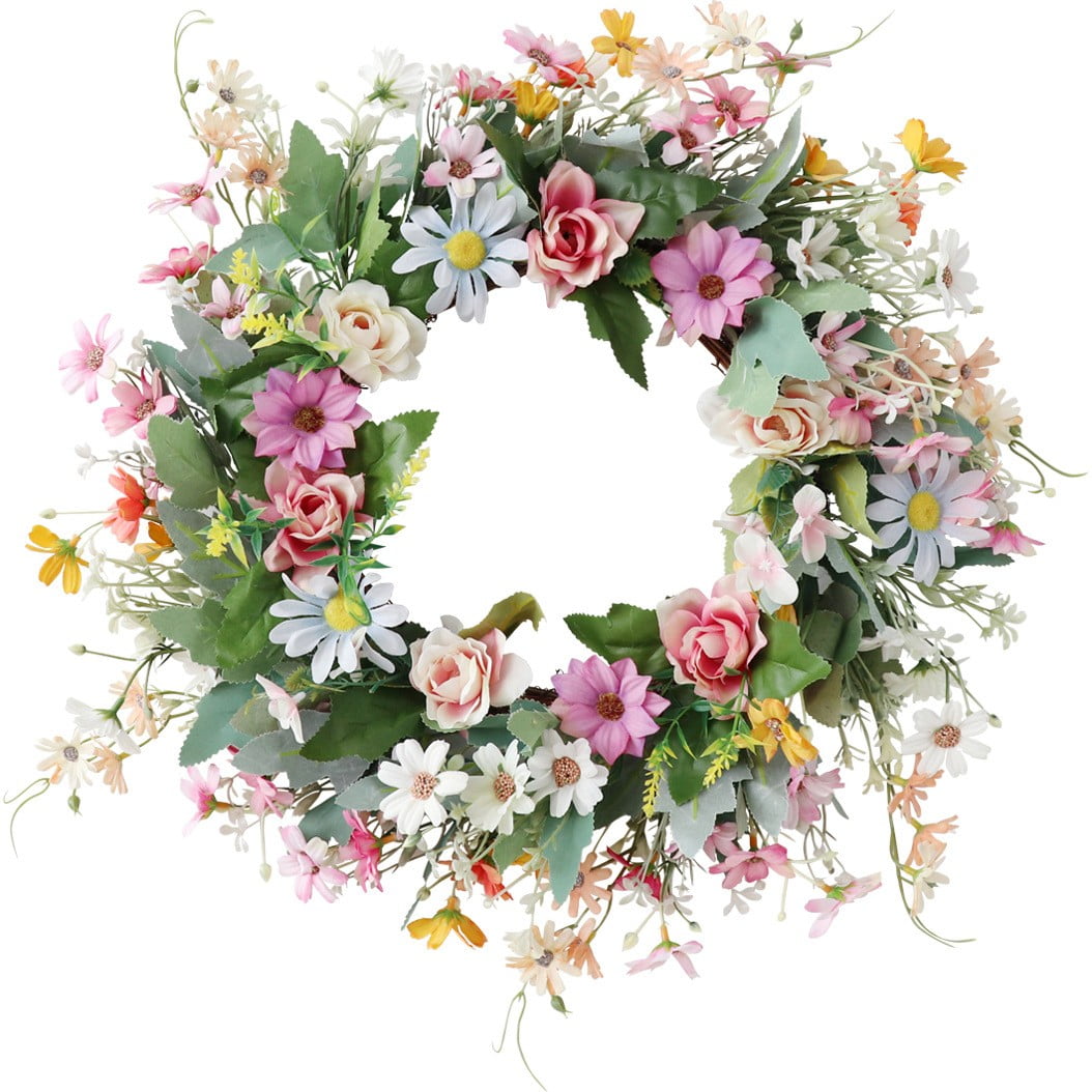 Hesai Spring Wreaths for Front Door, 18 Inchs Spring Daisy Wreath ...