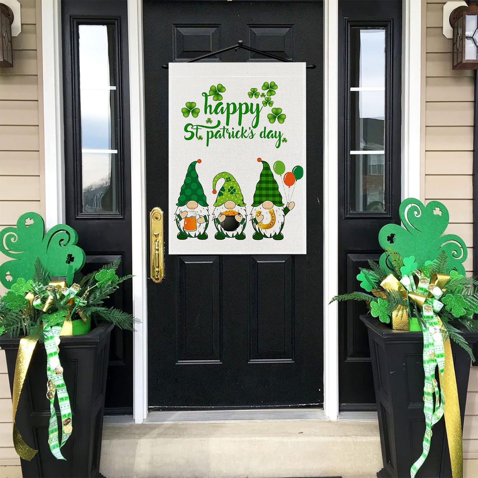 Hesai St Patricks Day Garden Flag 12x18 Inch Double Sided Outside, Shamrocks Clovers Welcome ...