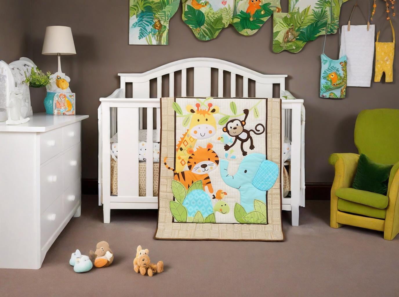 Heseam Green and Brown Safari Adventures Crib Bedding Set, 3 Piece ...