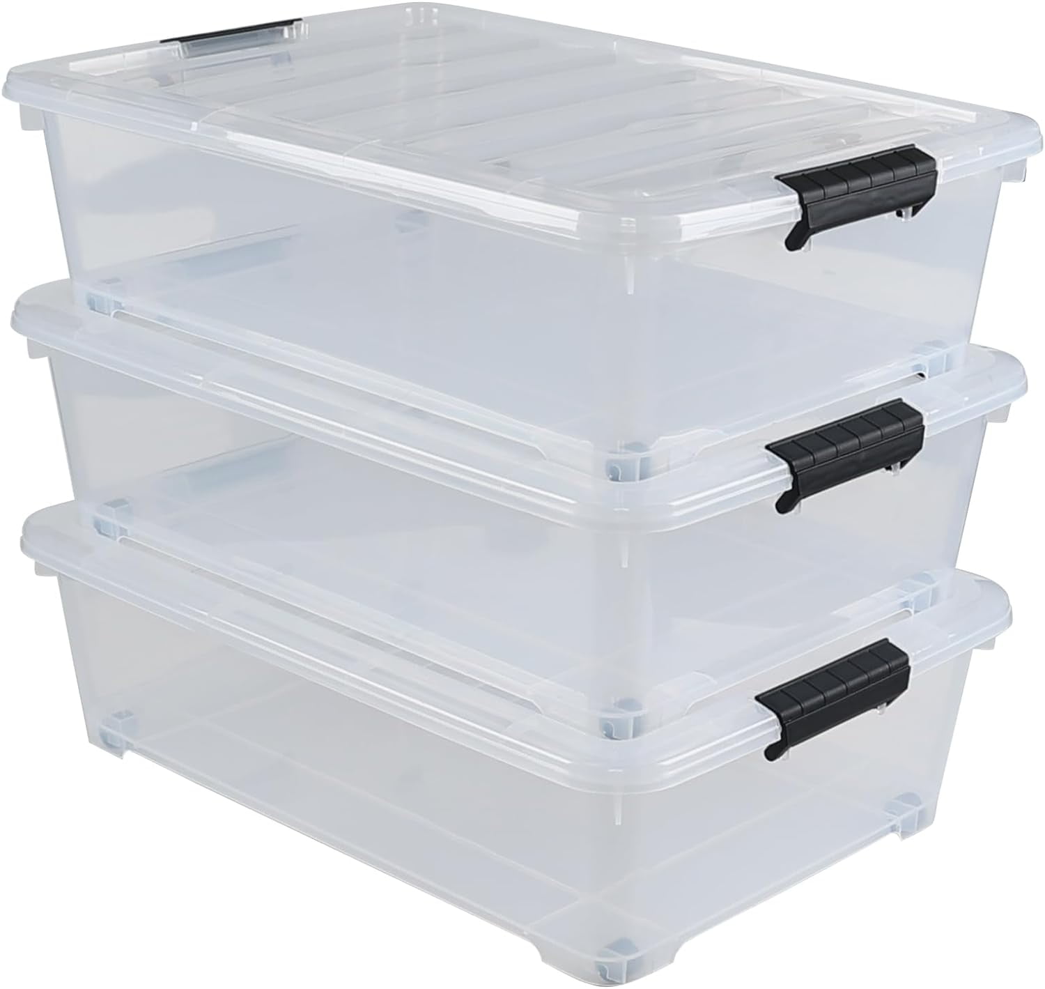 Hespama 20 Qt Plastic Underbed Storage Boxes with Wheels, Clear Latch ...