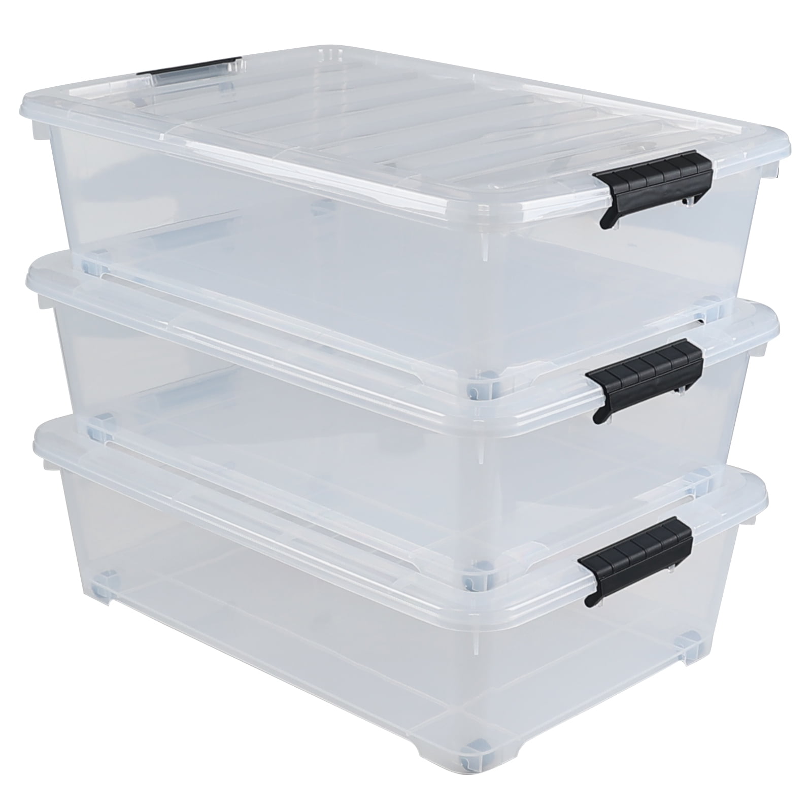 Hespama 25 Liter Clear Under Bed Storage Bin on Wheels, Plastic Lidded ...