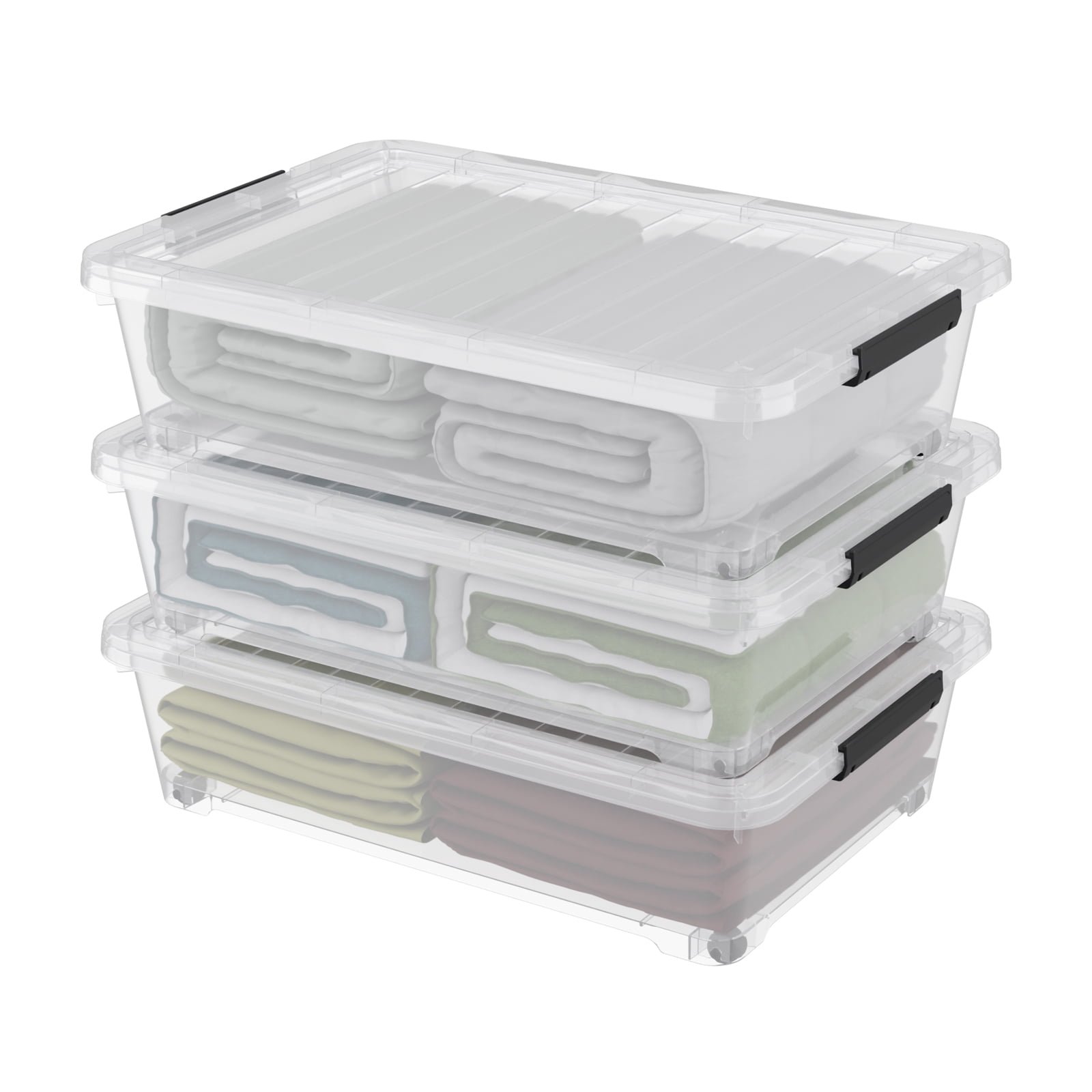 Hespama 3-Pack 40 Quart Plastic Wheeled Underbed Storage Box, Large ...