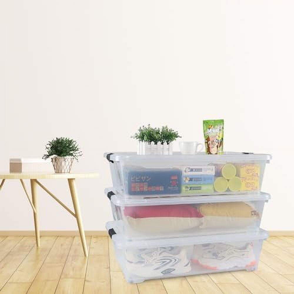 Hespama 3-Pack 50 Quart Plastic Underbed Storage Container Box, Large ...