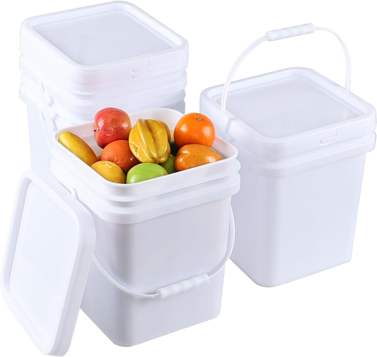 Hespama 4.8 Gallon Plastic Square Bucket with Lid, 4 Packs Food Storage ...