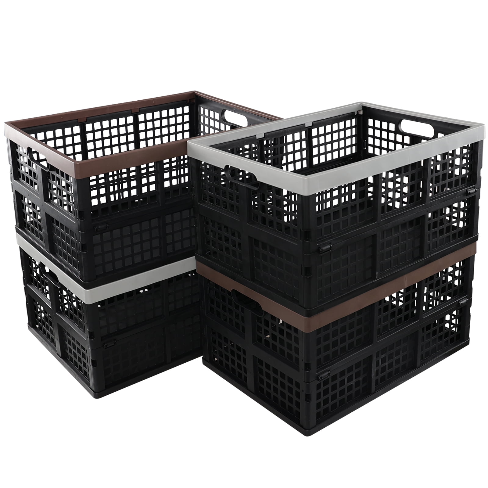 Hespama 42 L Plastic Collapsible Storage Crates, Large Folding Storage ...