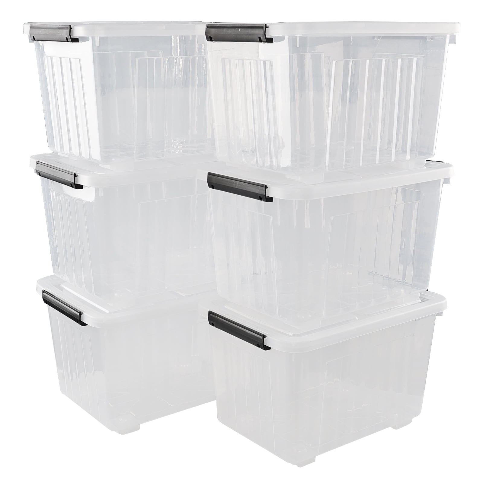 Hespama 6 Pack 30 Liter Clear Plastic Latching Storage Bins with Wheels ...