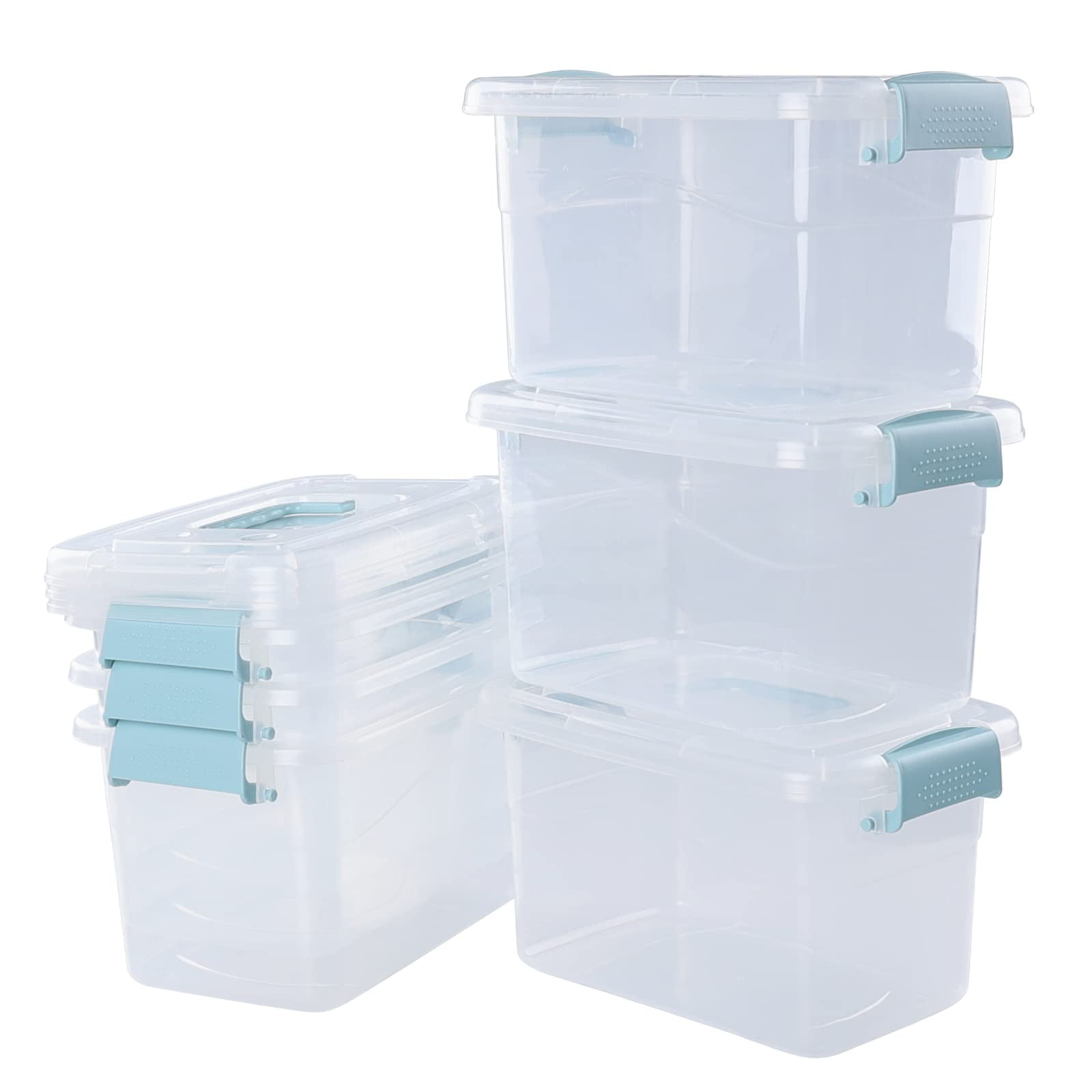 Hespama 6 Packs 6 Quart Lidded Storage Bin, Plastic Latch Container Box ...